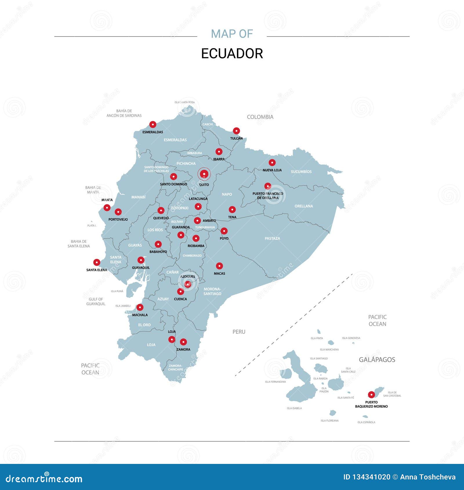 Vector Del Mapa De Ecuador Con El Perno Rojo Ilustración del Vector ...