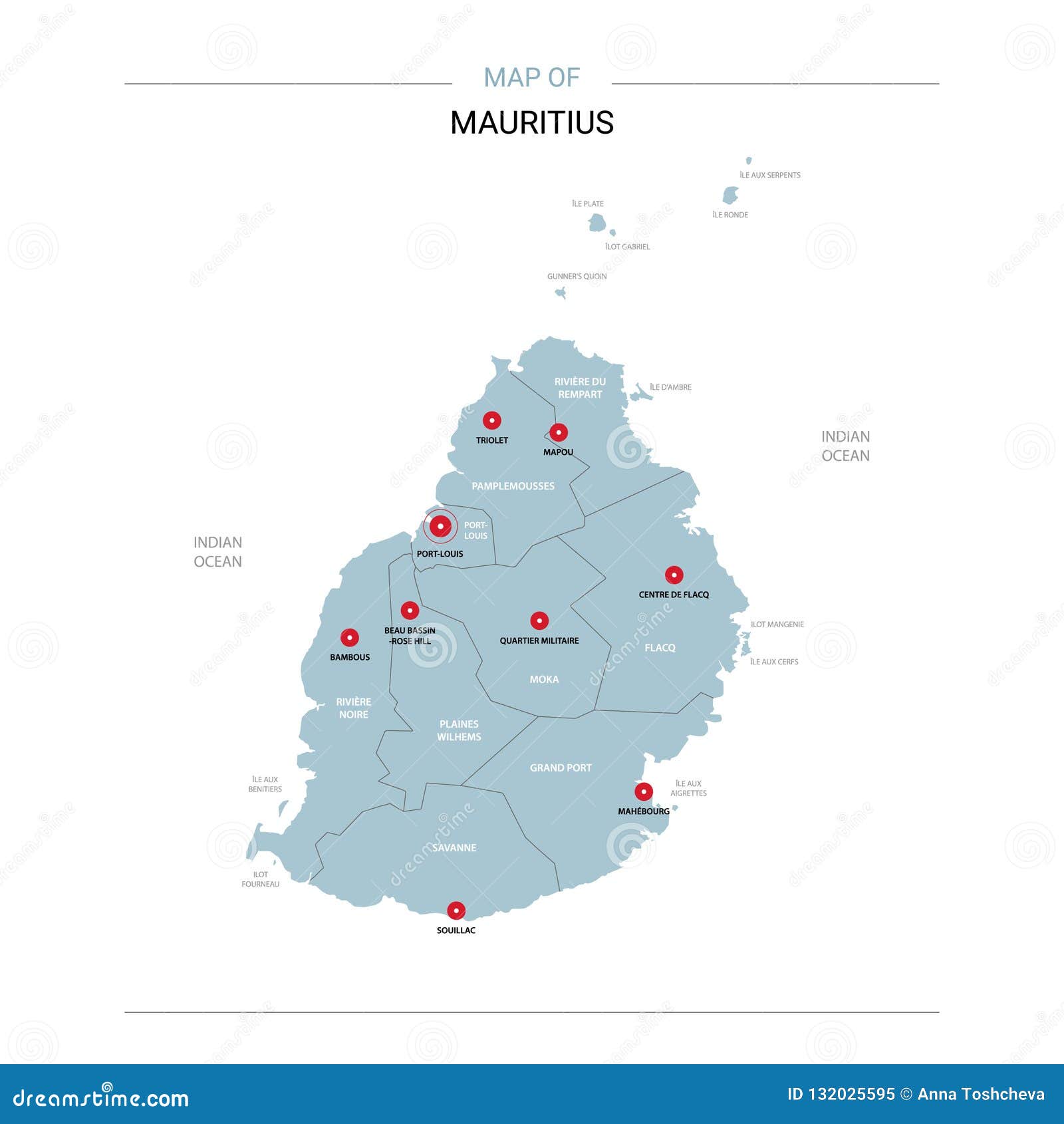 Vector Del Mapa De Mauricio Con El Perno Rojo Ilustración del Vector ...