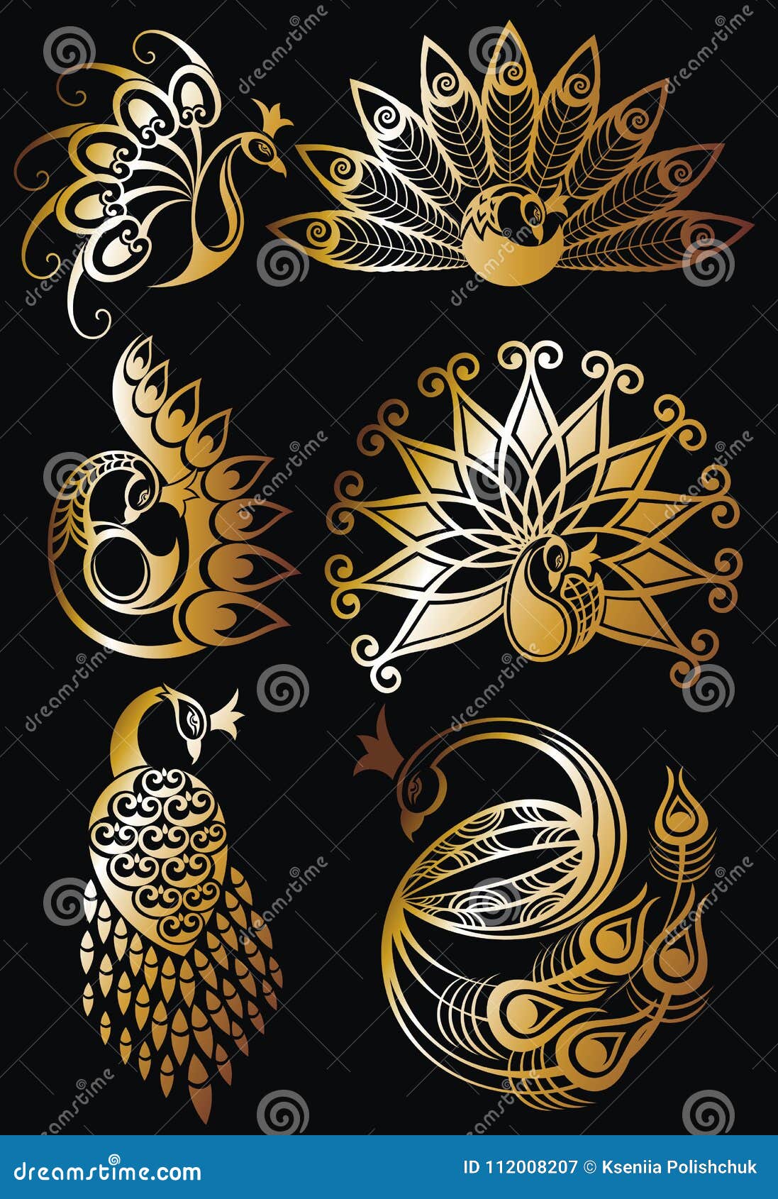 Vector Del Pavo Real Fijado En Oro Ilustración del Vector - Ilustración ...