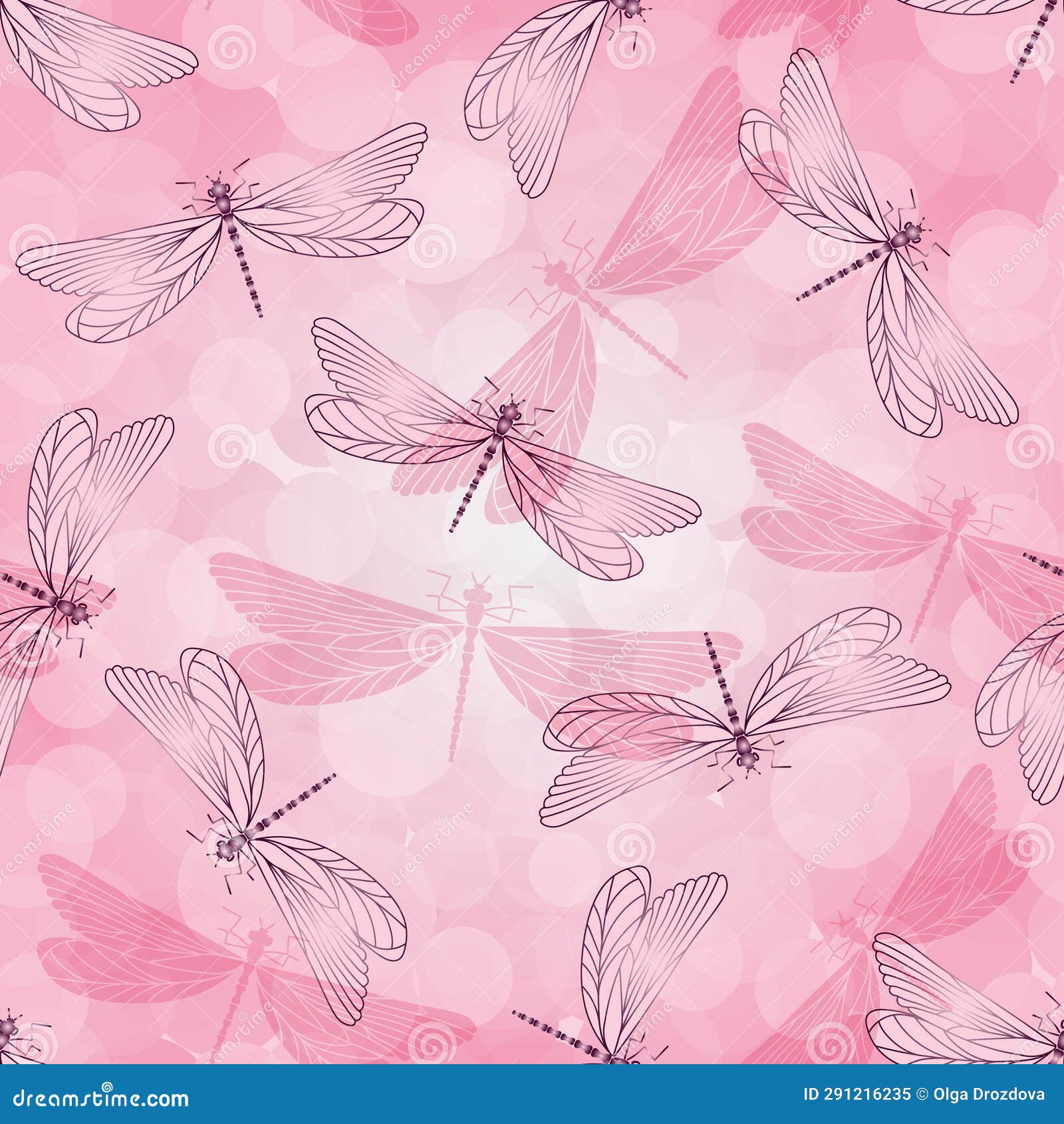 Vector Delicate Pink Spring Seamless Pattern with Flying Dragonflies ...