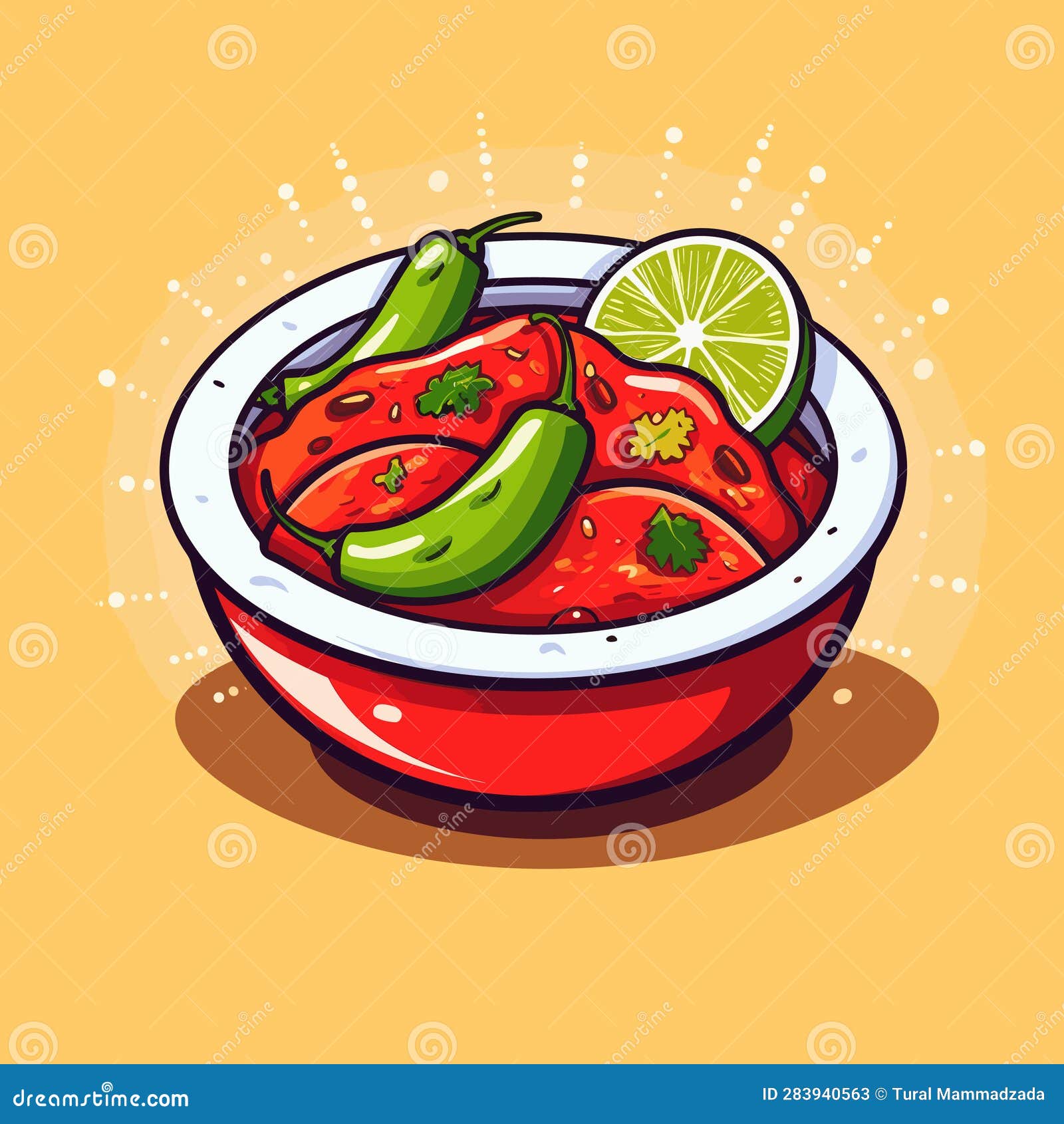 Vector of a Delicious Bowl of Chili with a Refreshing Lime Slice ...