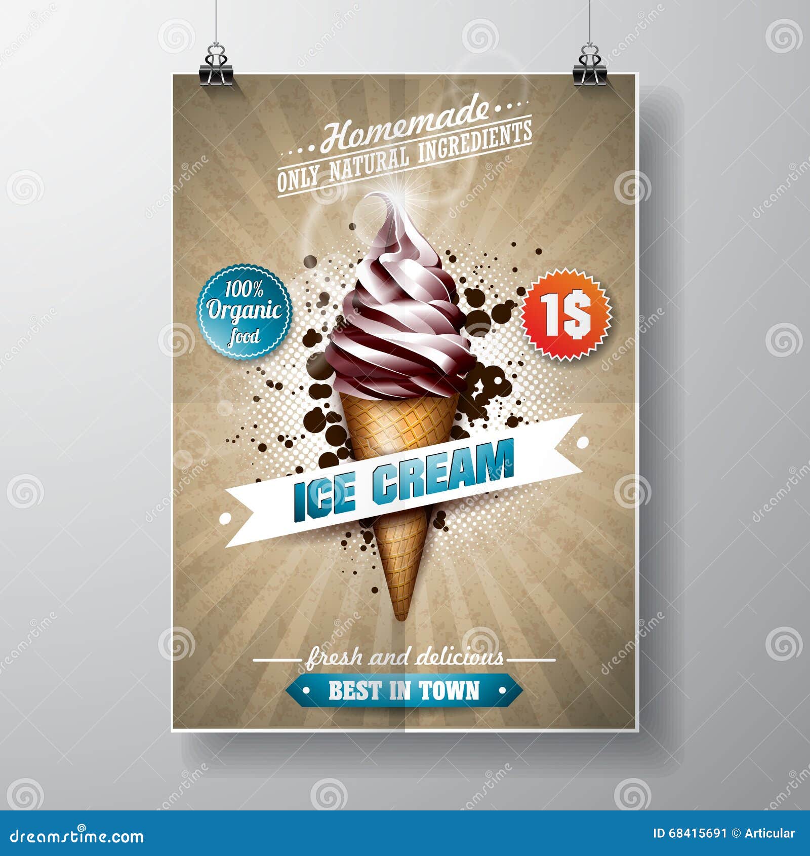 Vector Delicious Ice Cream Flyer Design On Vintage Background ...