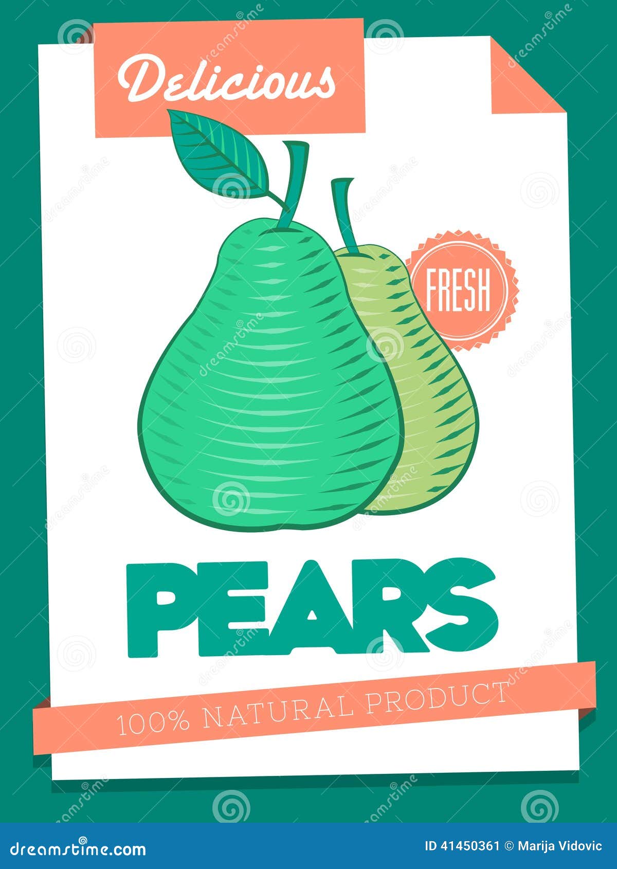 Pears Poster. Realistic Placard Template For Fresh Pear Juice Ads ...