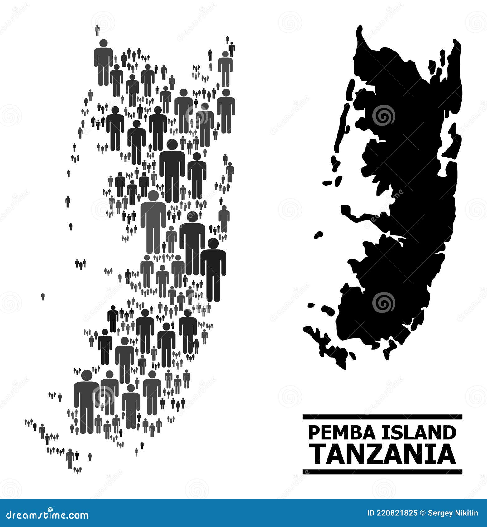 Vector Demographics Collage Map of Pemba Island and Solid Map Stock ...