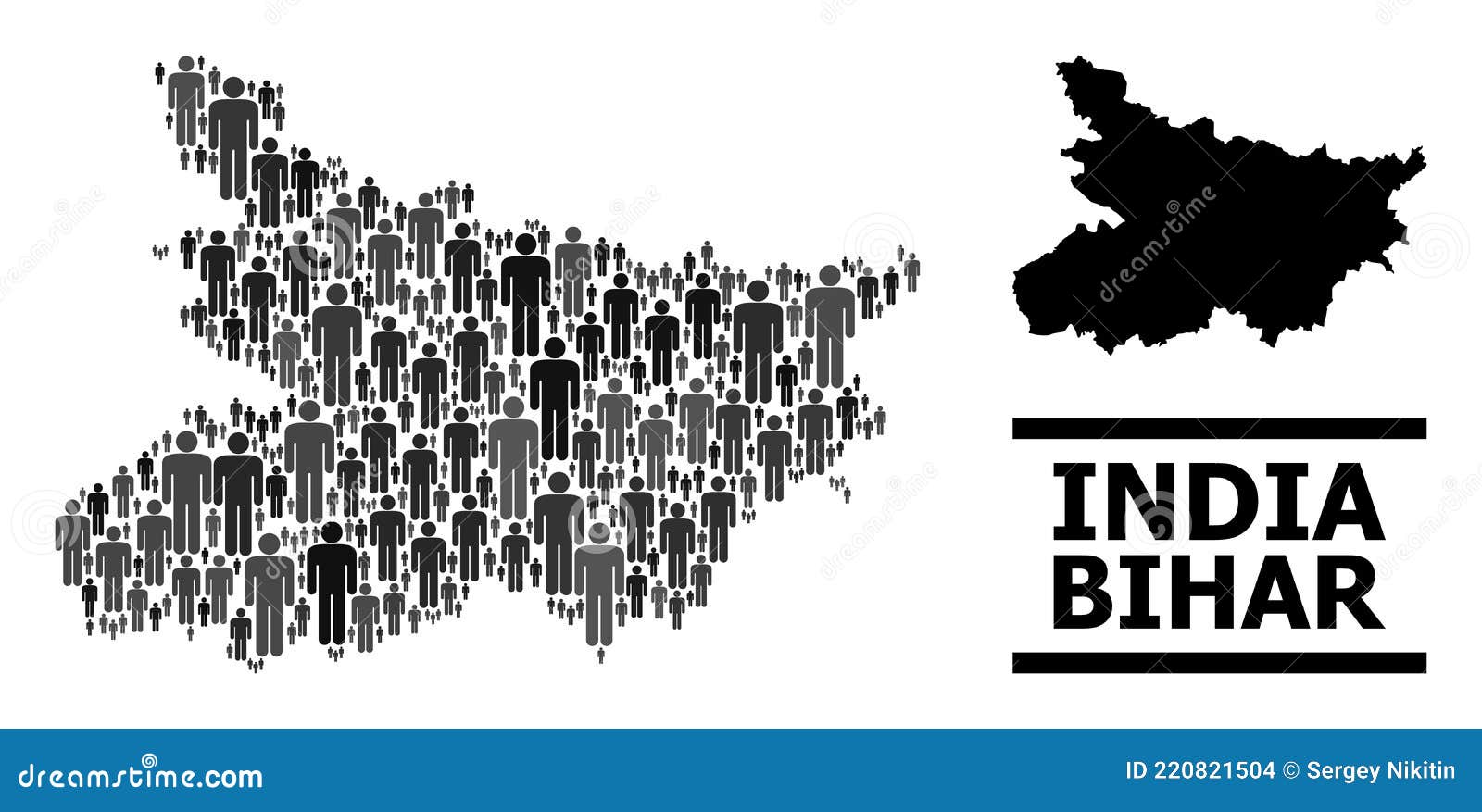 Vector Demographics Mosaic Map of Bihar State and Solid Map Stock ...
