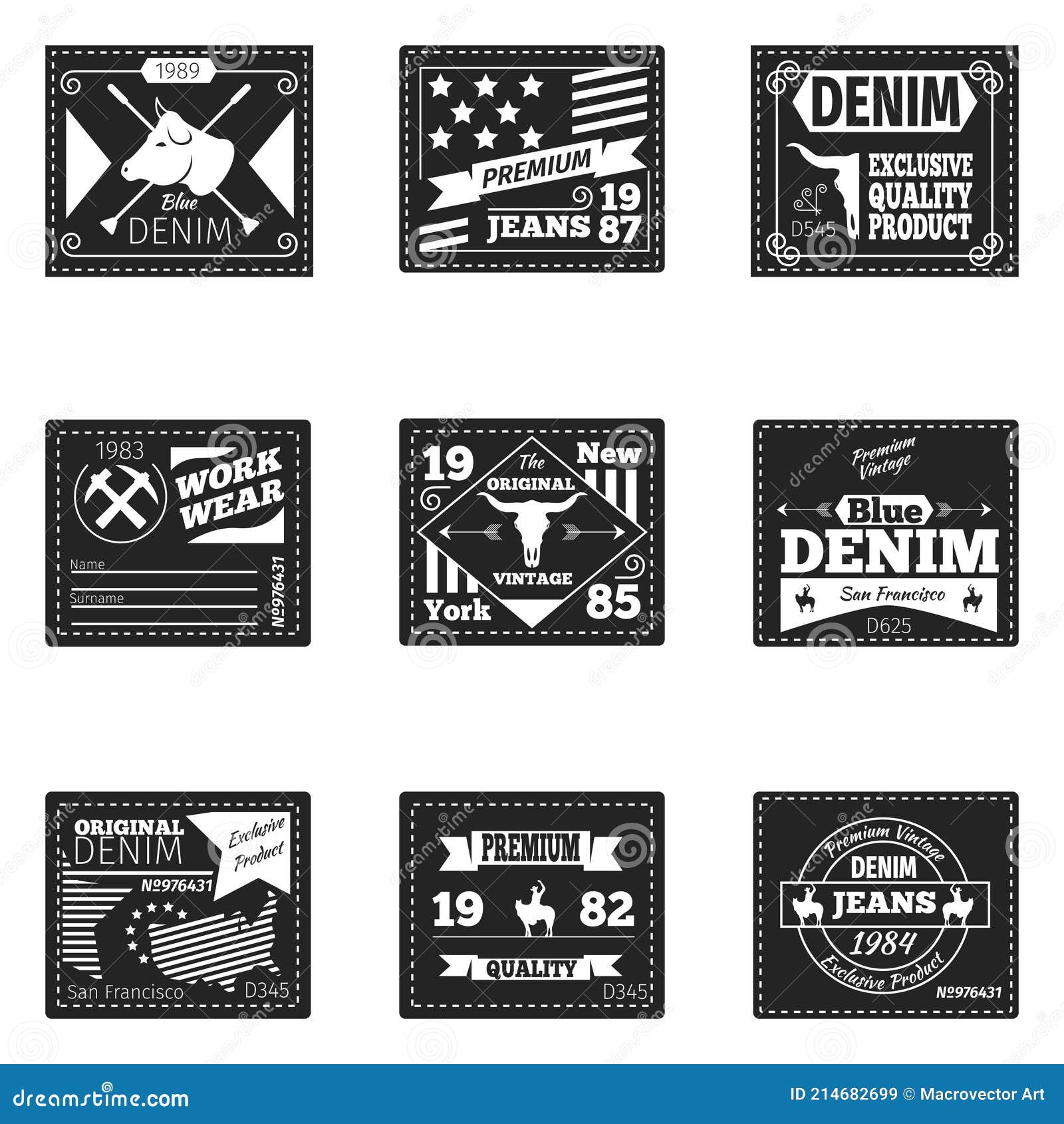 Vector Denim Emblems or Logos Set Stock Vector - Illustration of ...