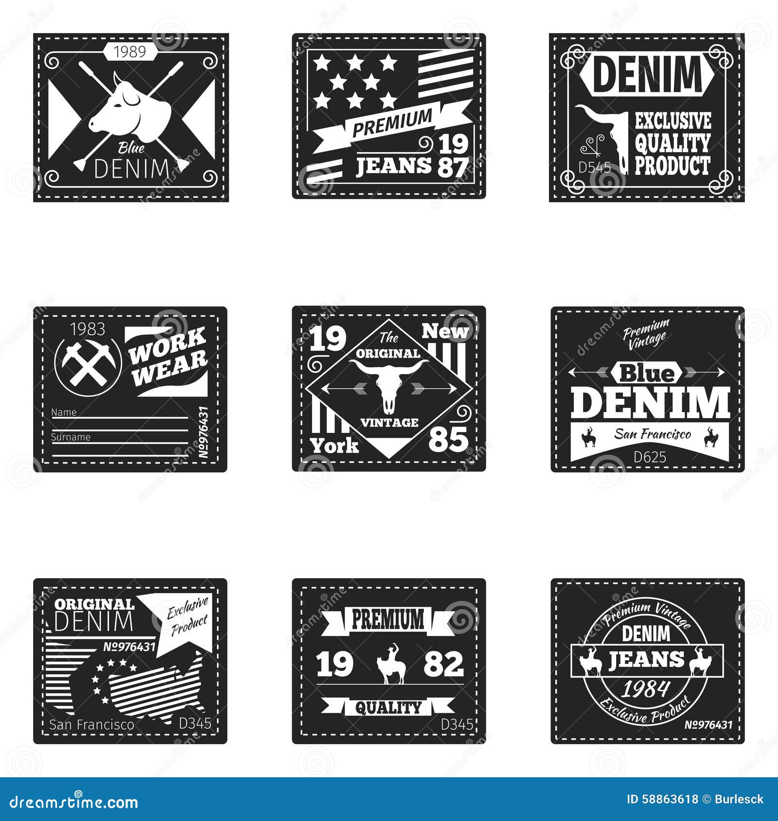 Vector Denim Emblems or Logos Set Stock Vector - Illustration of ...
