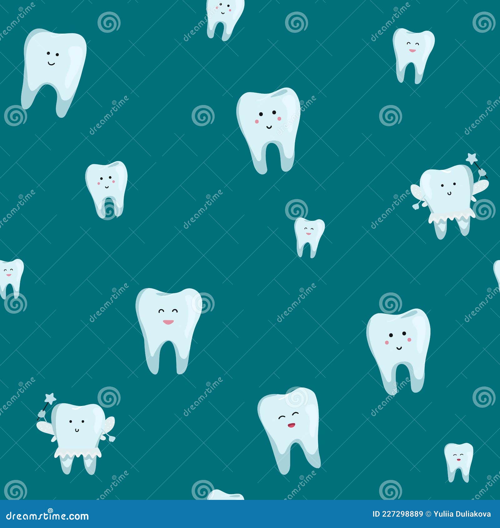 Vector Dental Seamless Pattern: White Teeth on Green Background. Cute ...