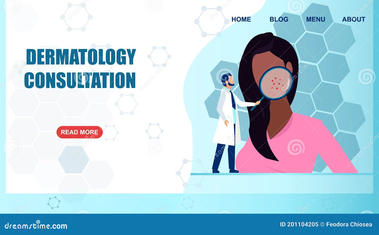 Vector of a Dermatologist with Magnifying Glass Examining Patient Face ...
