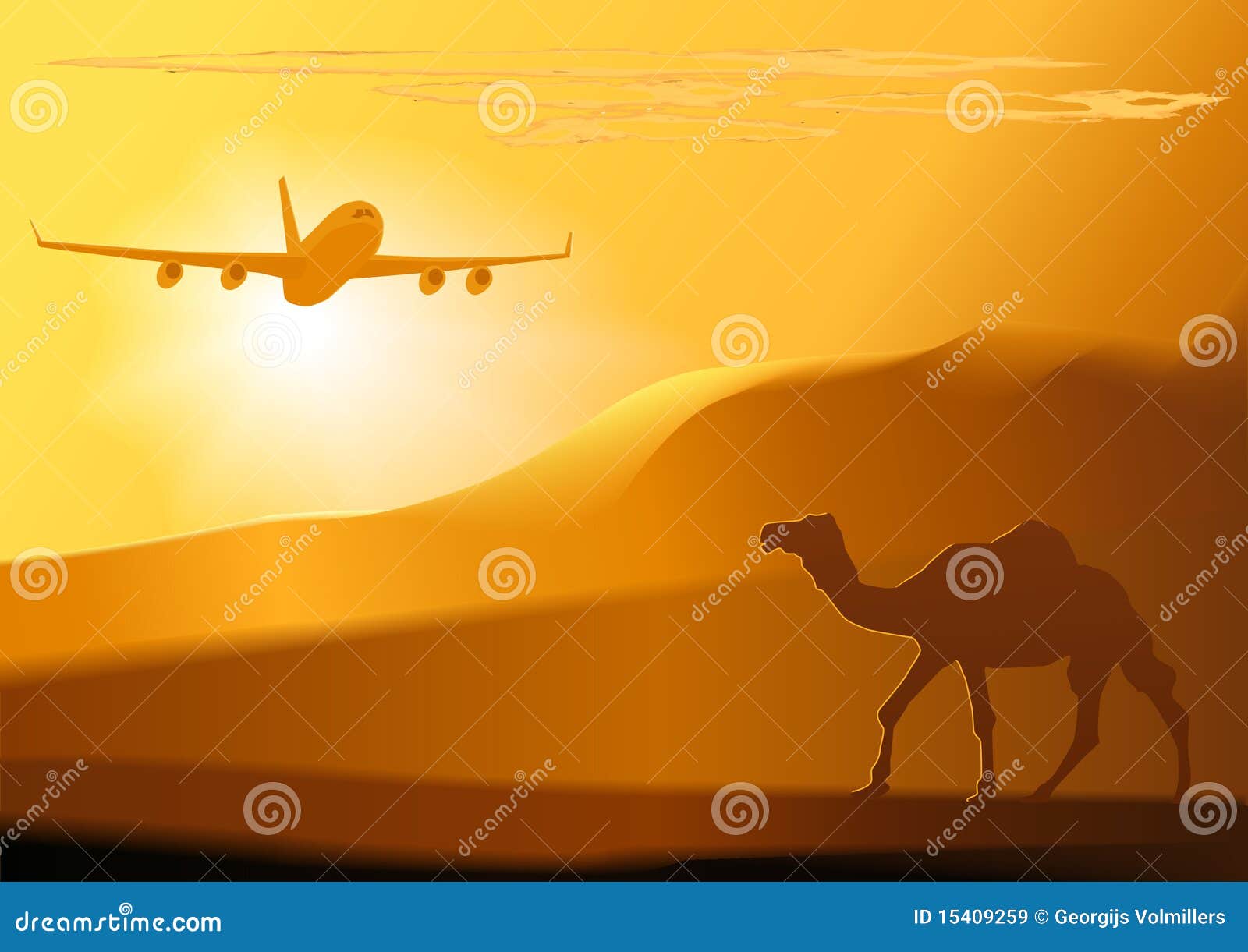 Vector desert, camel, jet. stock vector. Illustration of wonders - 15409259