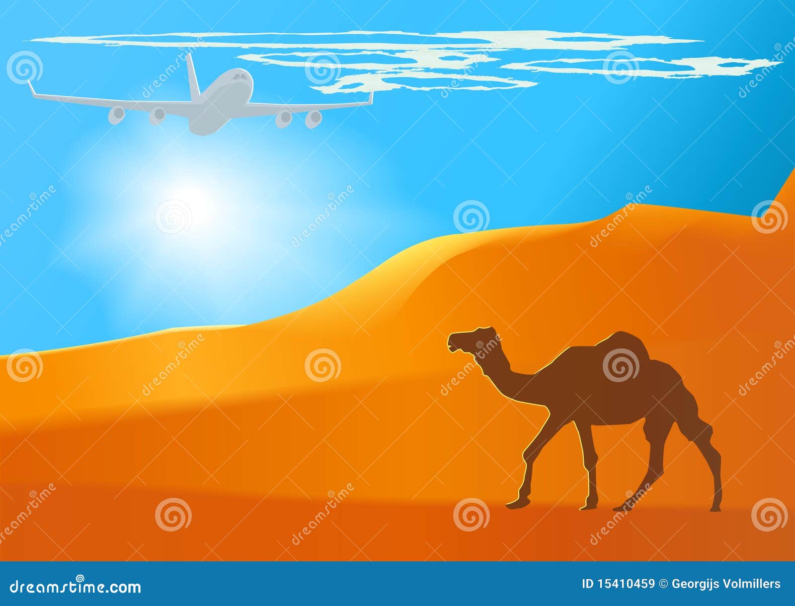 Vector desert, camel, jet. stock vector. Illustration of wonders - 15410459