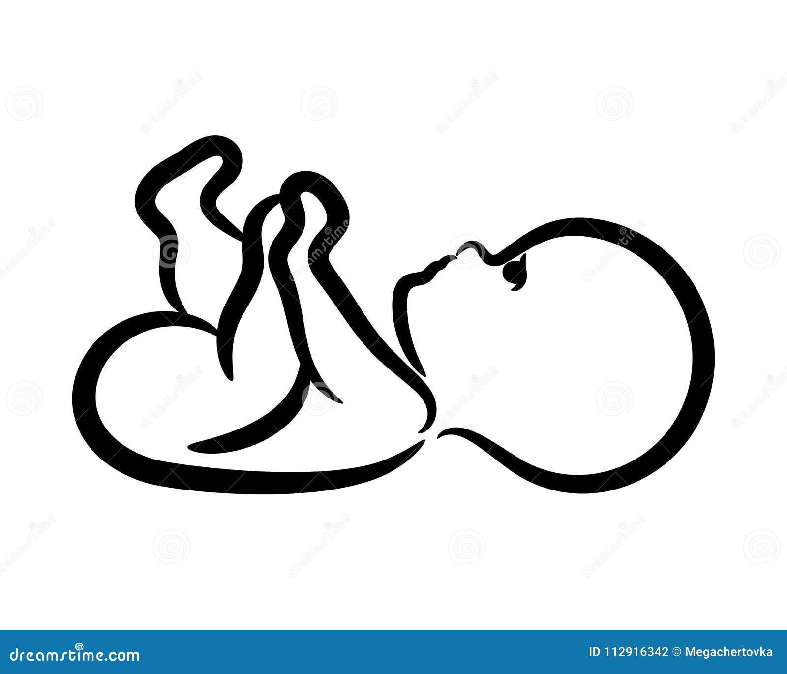 Contour Newborn Baby Lying on Back, Isolated Vector Stock Vector ...