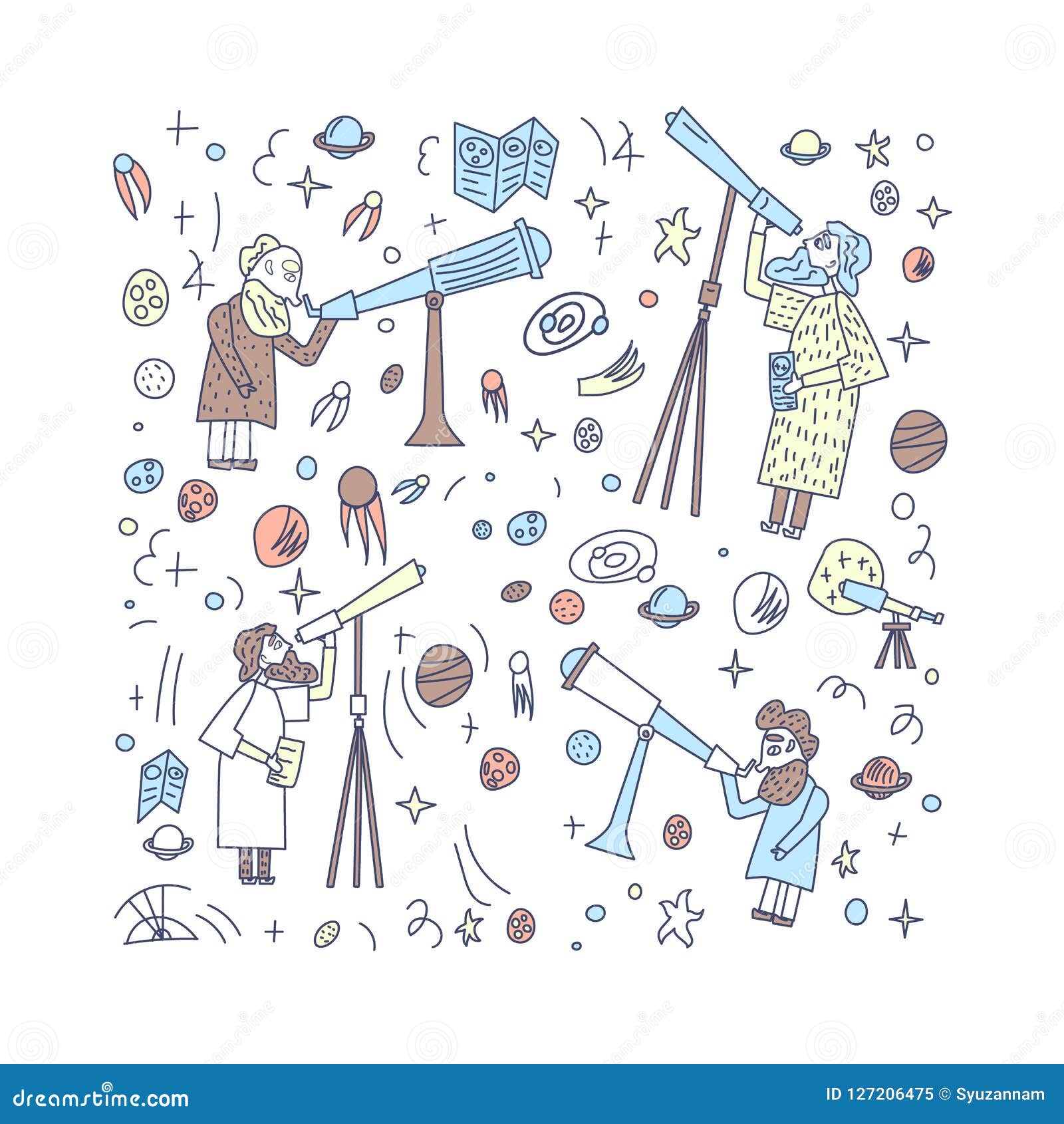 Vector Design of Astronomers and Space Objects. Stock Vector ...