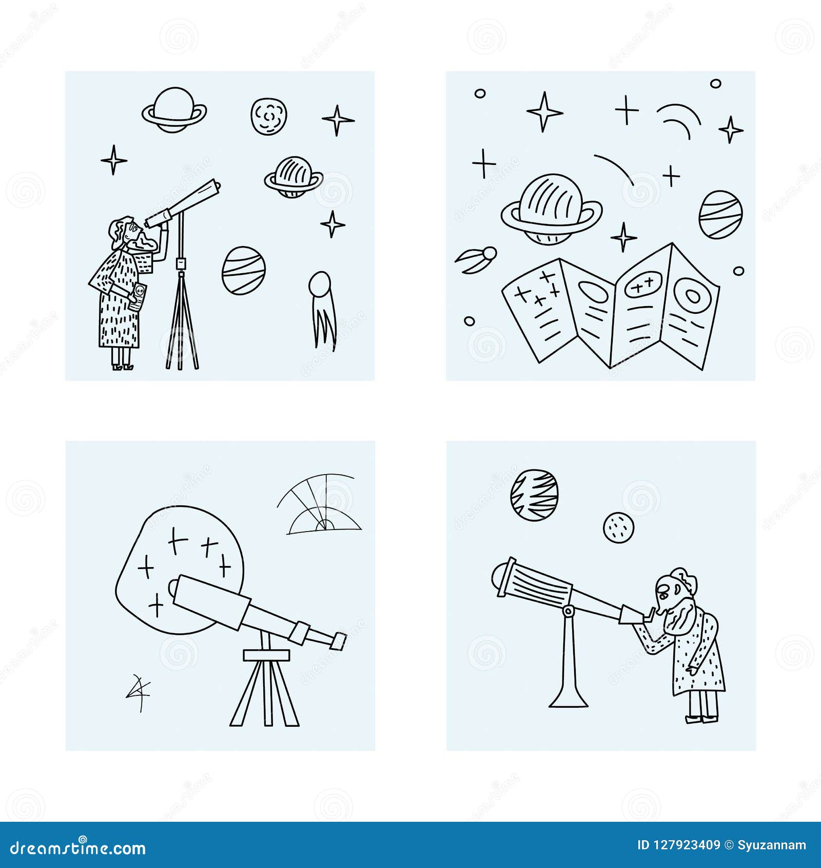 Vector Design of Astronomers and Space Objects. Stock Vector ...