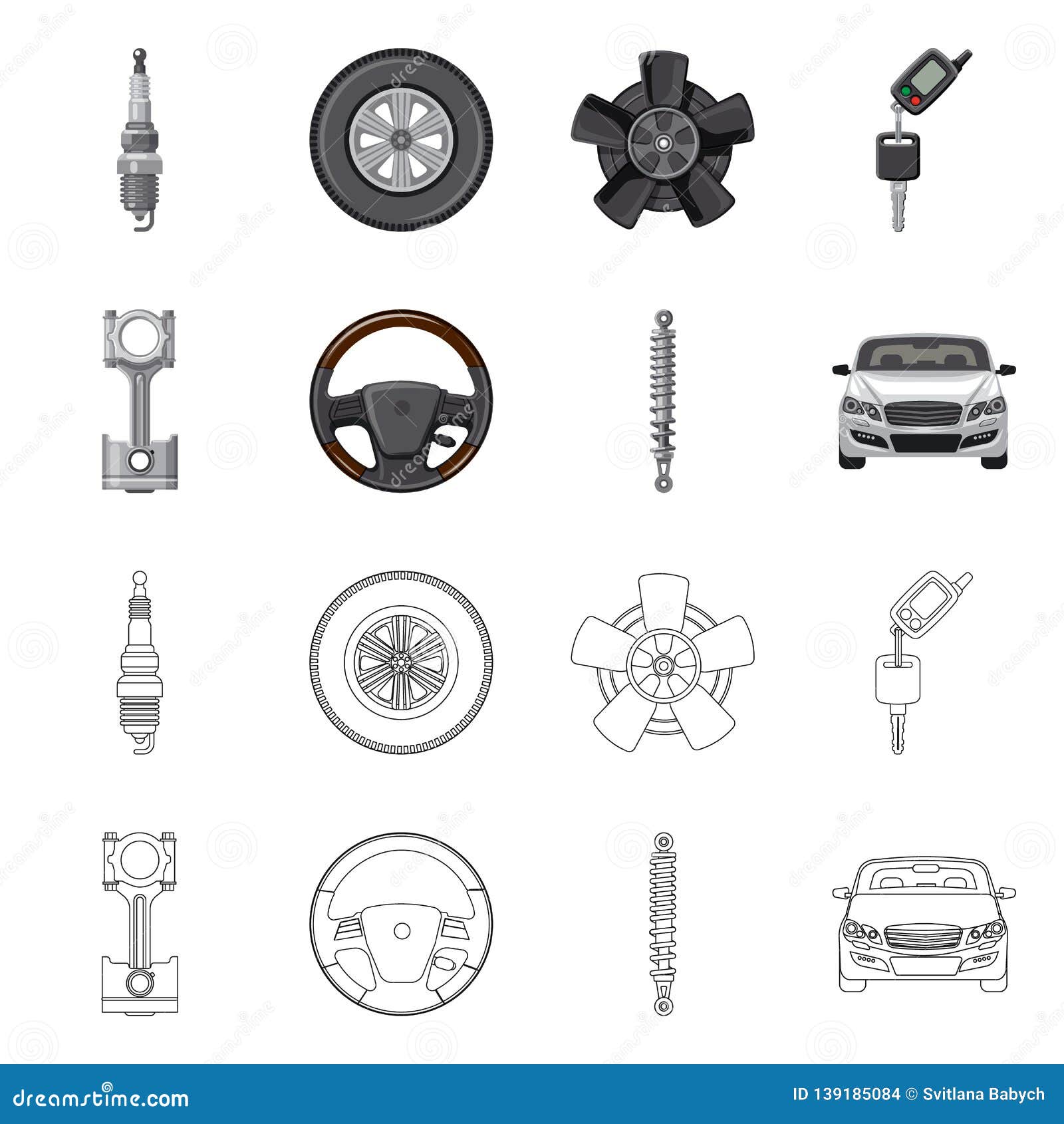 Isolated Object of Auto and Part Icon. Collection of Auto and Car ...