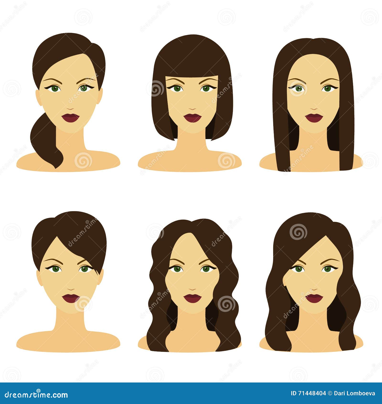 Vector Design of Beautiful Collection of Female Hairdo Stock ...