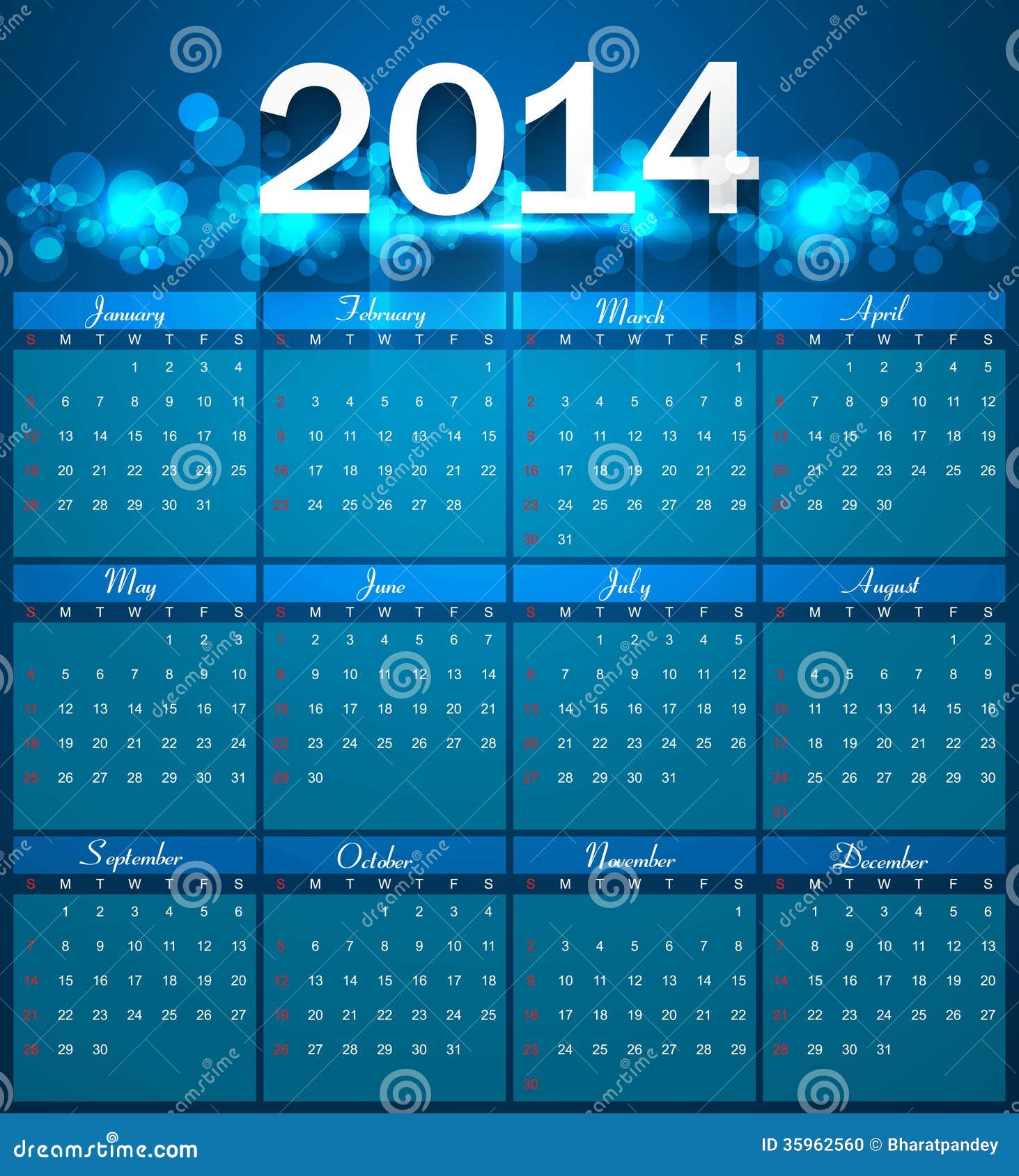 Vector Design Blue Colorful Calendar 2014 Template Stock Vector ...