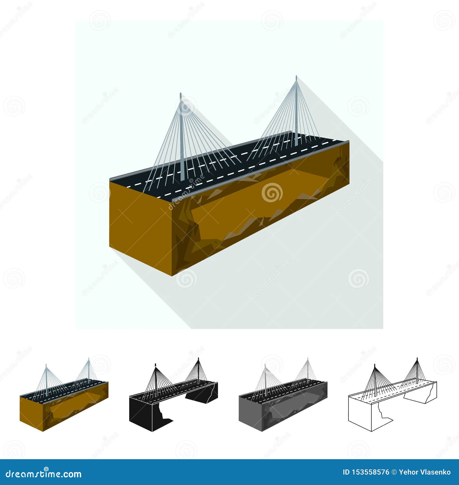 Vector Design of Bridge and Mounted Sign. Set of Bridge and Long Stock ...