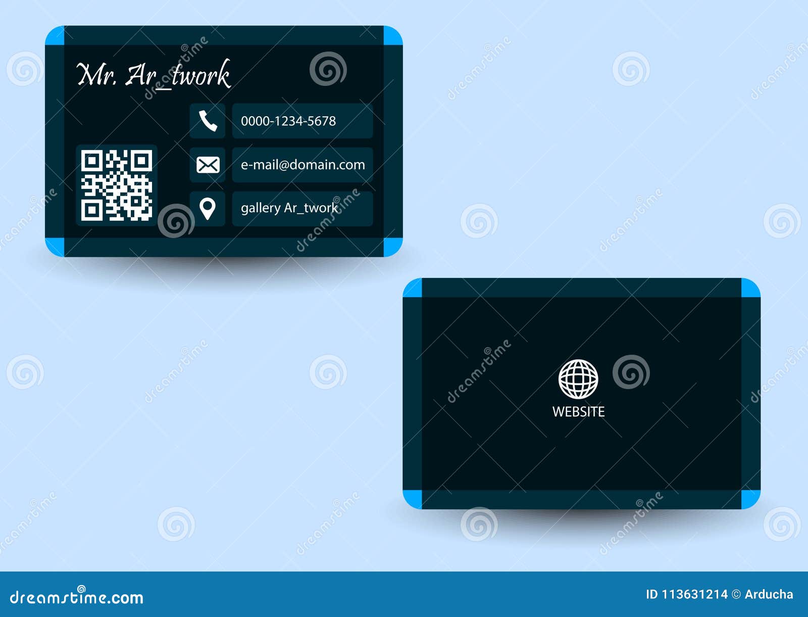 Business card blue frame stock vector. Illustration of name - 113631214