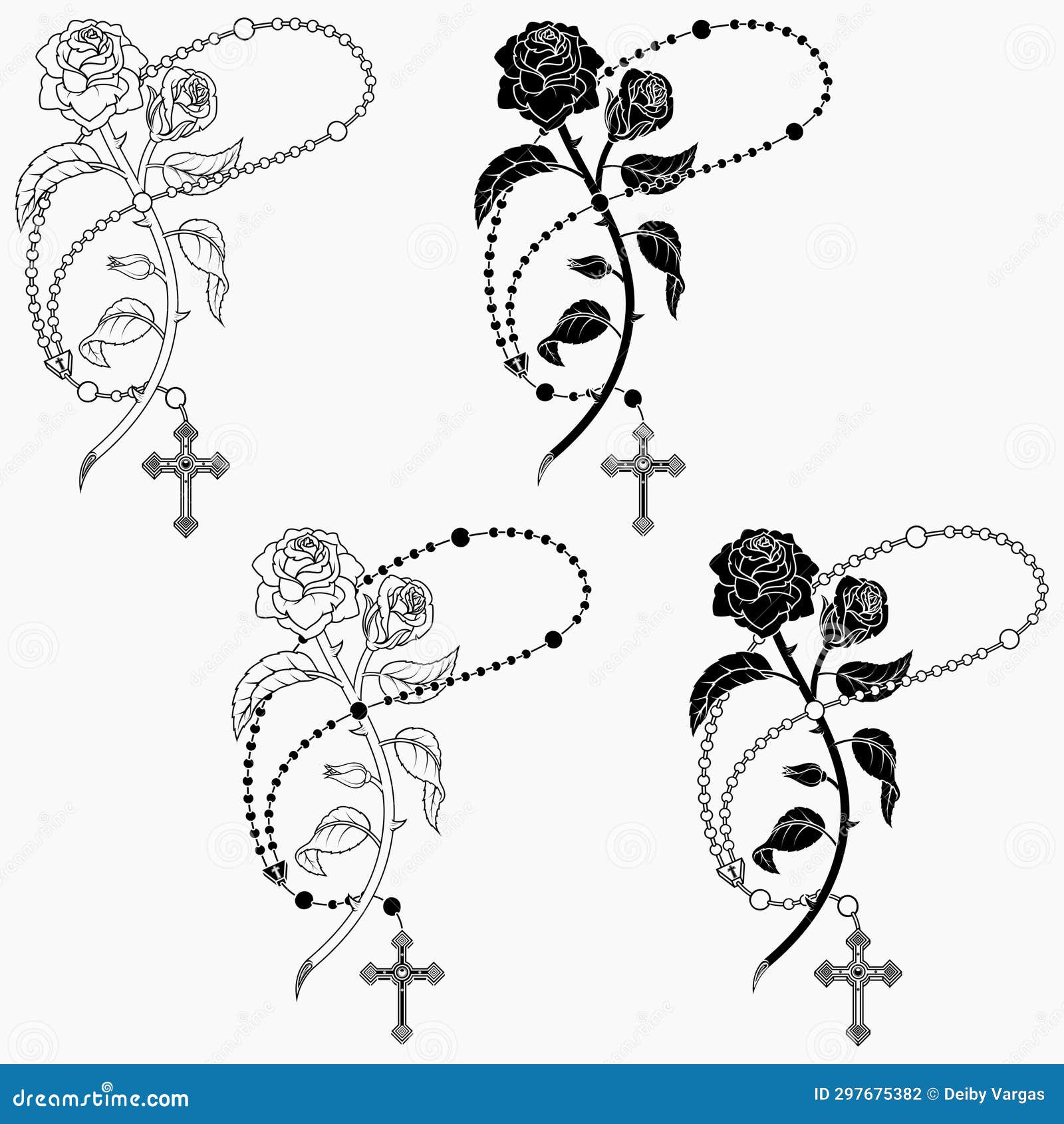 Catholic Rosary with Roses and Petals Stock Vector - Illustration of ...