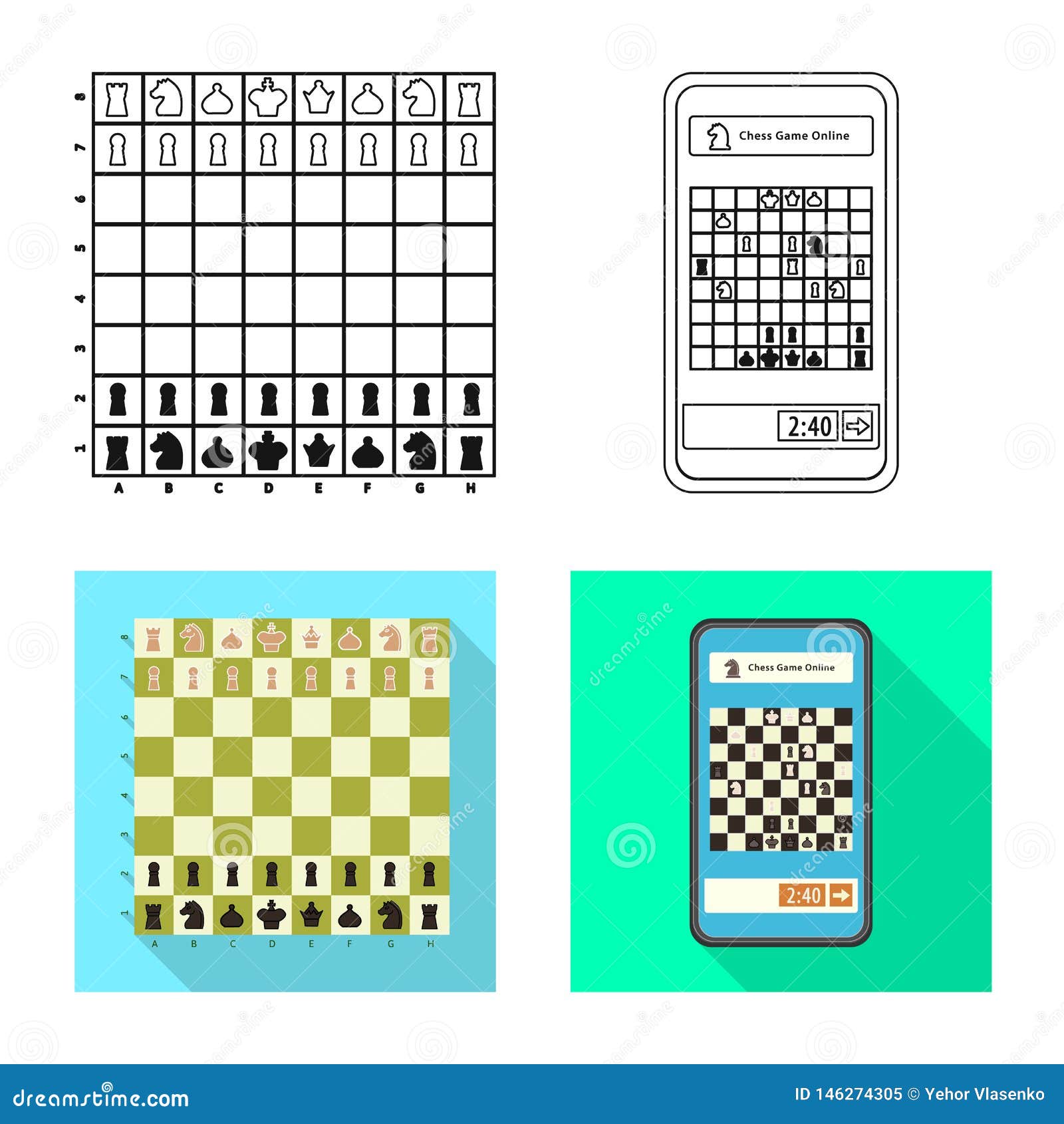 Vector Design of Checkmate and Thin Icon. Set of Checkmate and Target ...