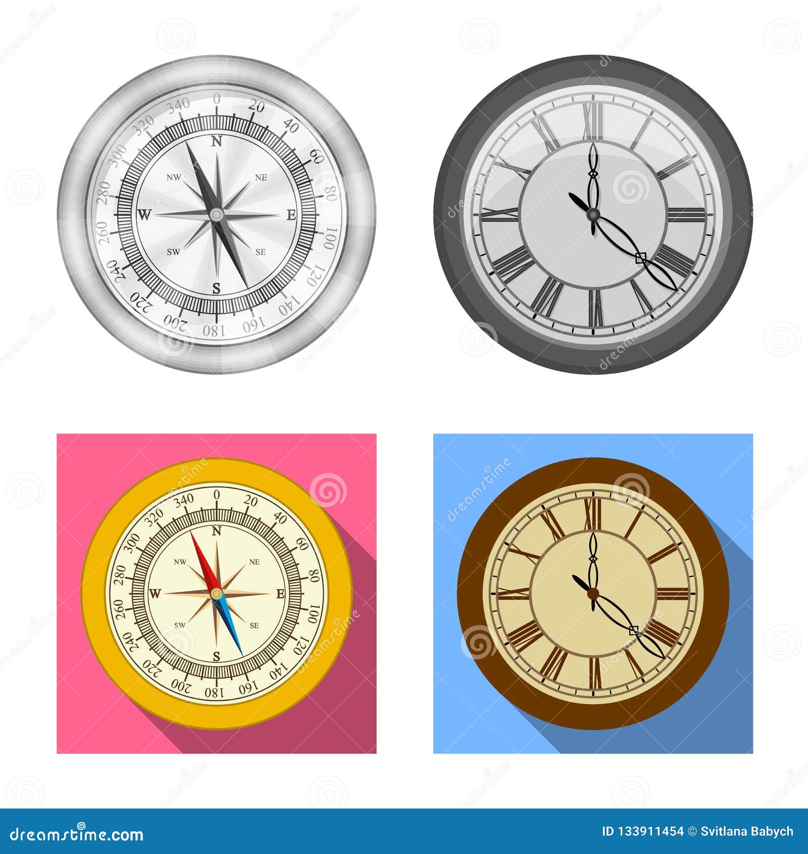 Vector Design of Clock and Time Icon. Collection of Clock and Circle ...