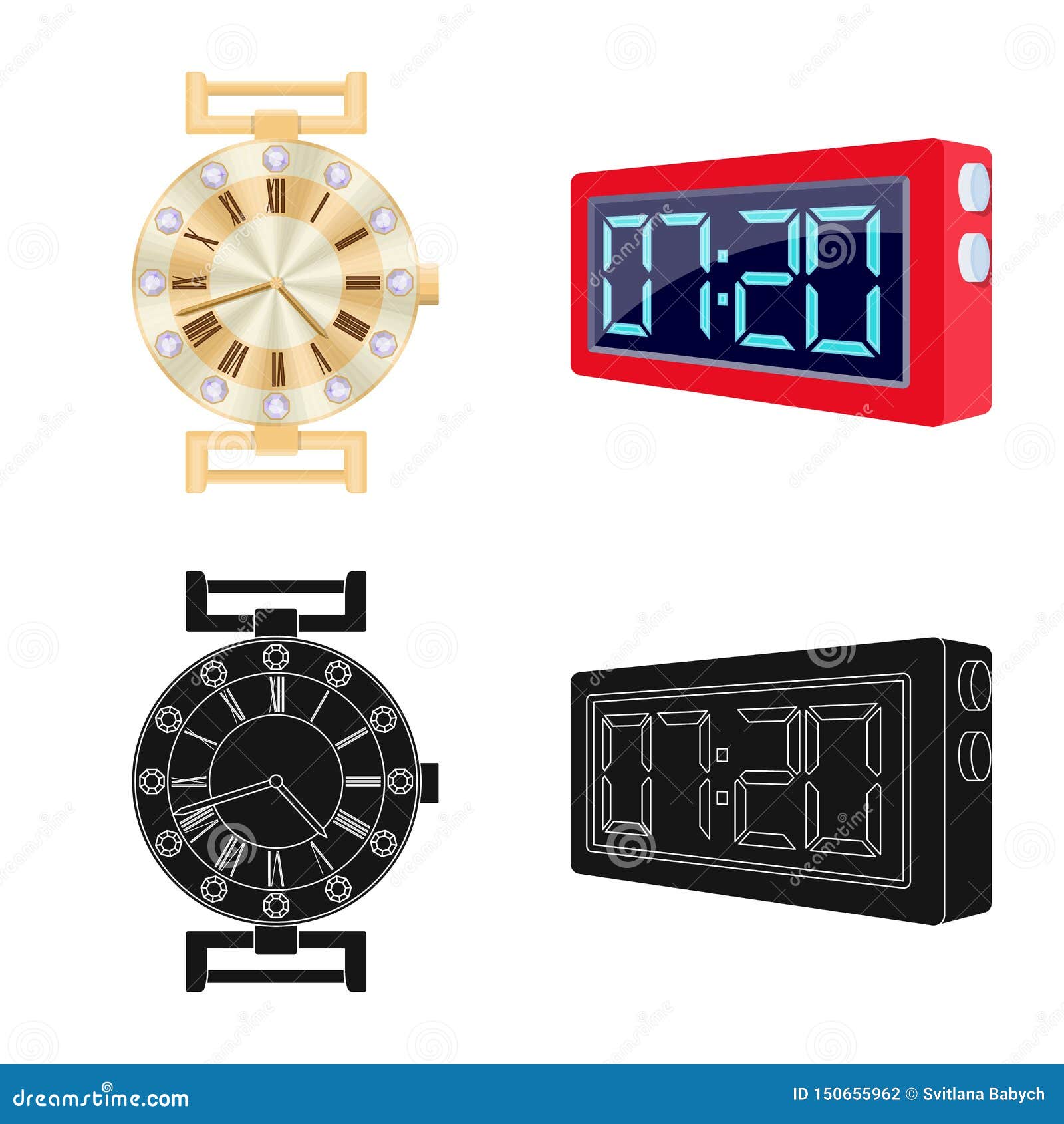 Vector Design of Clock and Time Icon. Set of Clock and Circle Stock ...