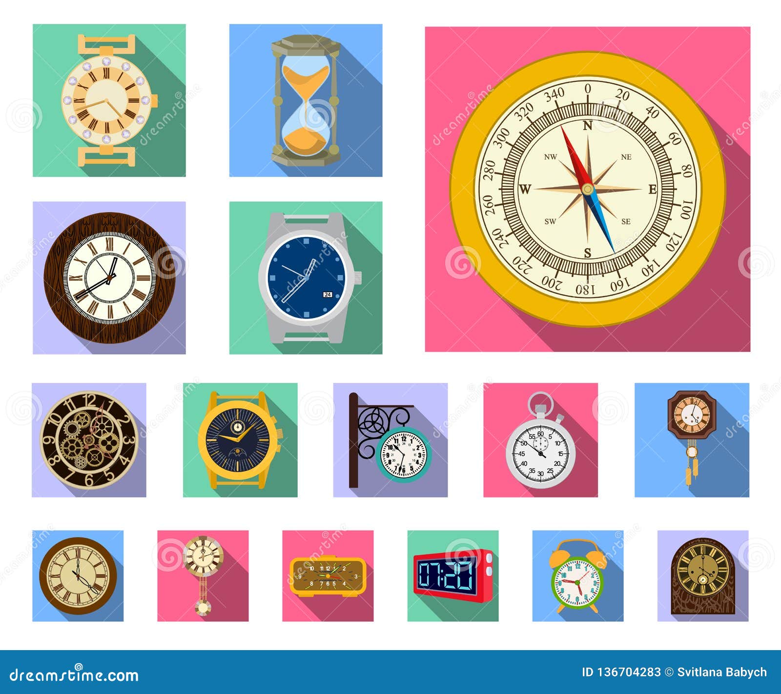 Vector Design of Clock and Time Icon. Set of Clock and Circle Stock ...