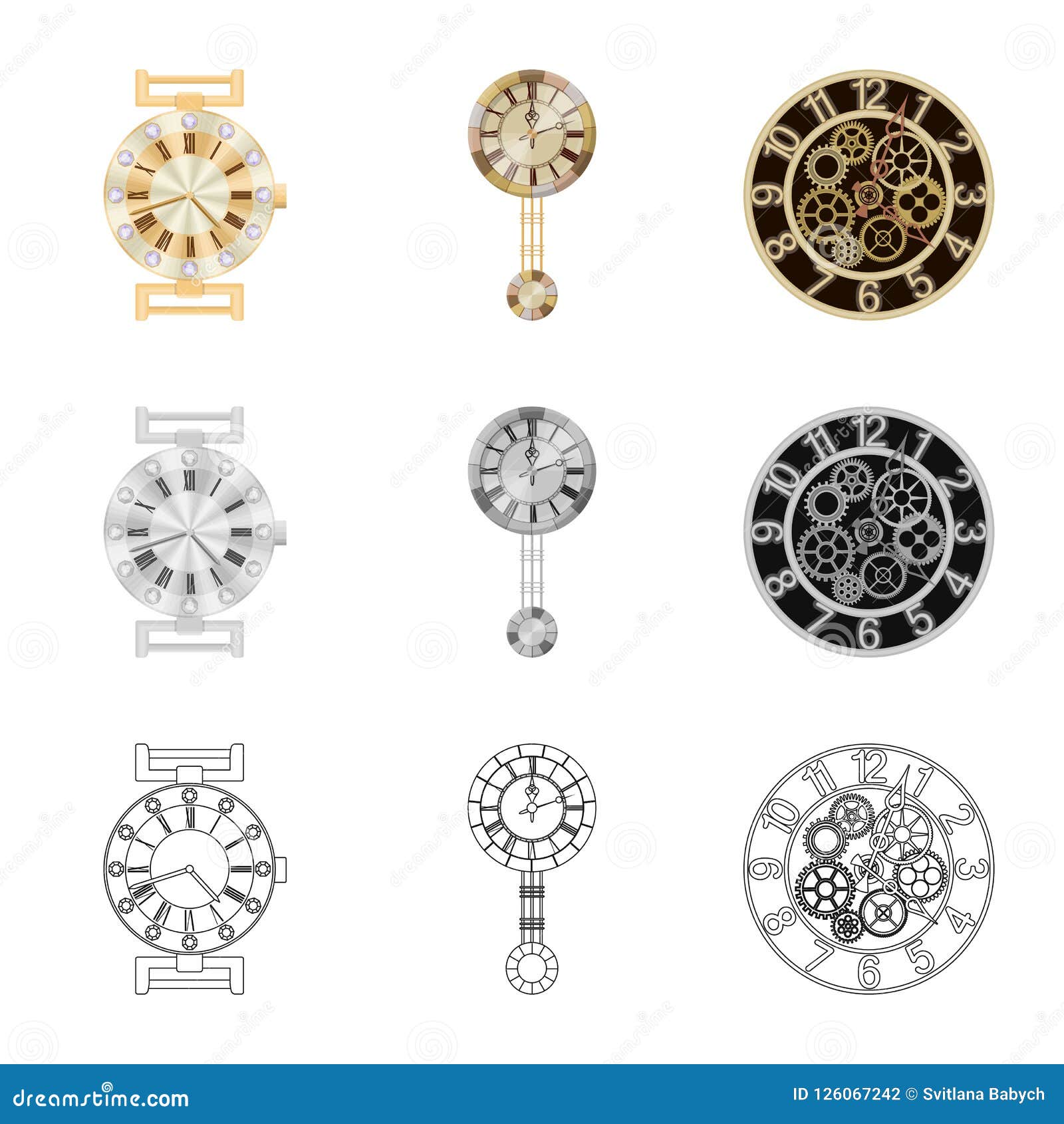 Vector Design of Clock and Time Logo. Set of Clock and Circle Vector ...