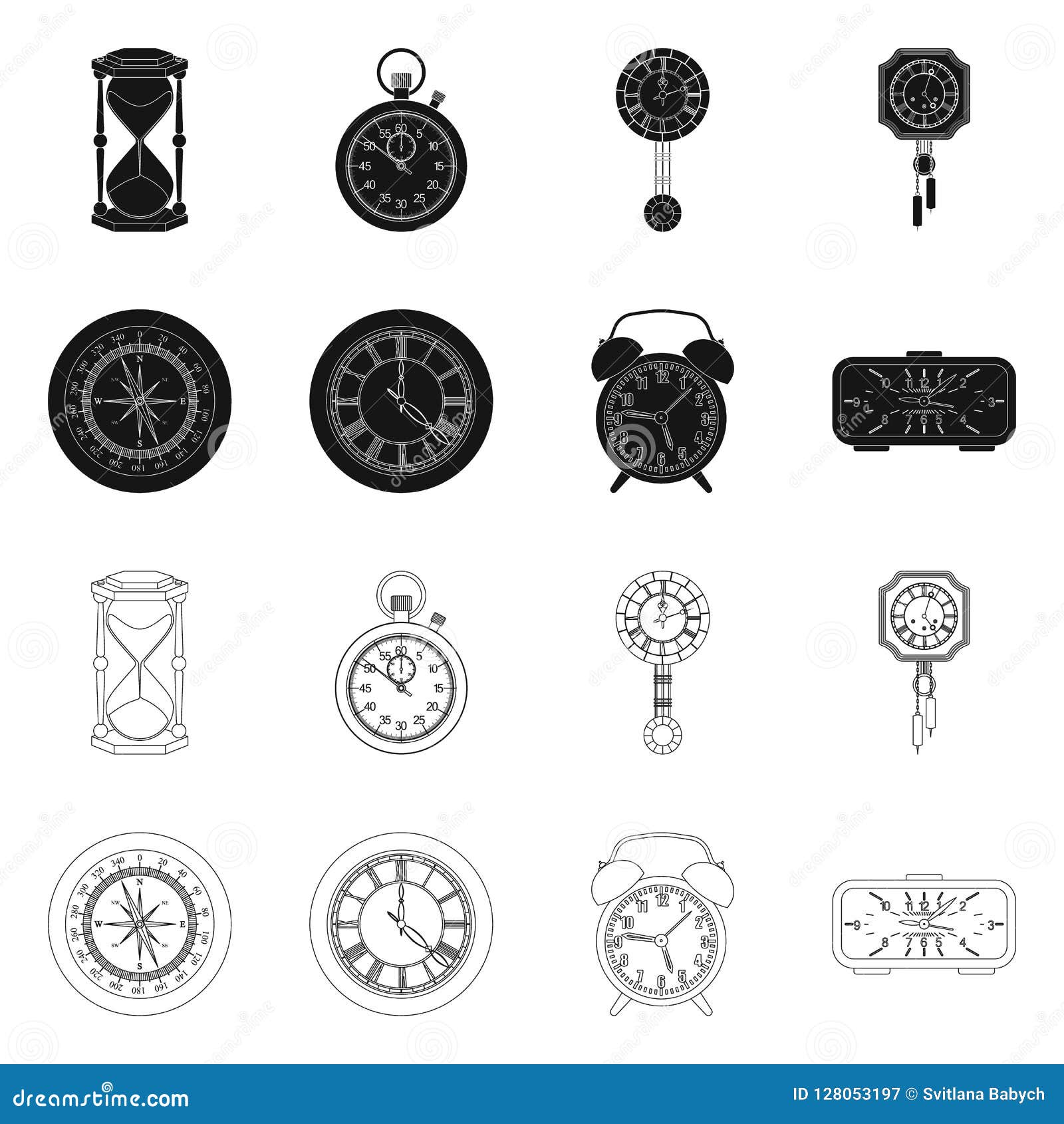 Isolated Object of Clock and Time Symbol. Collection of Clock and ...
