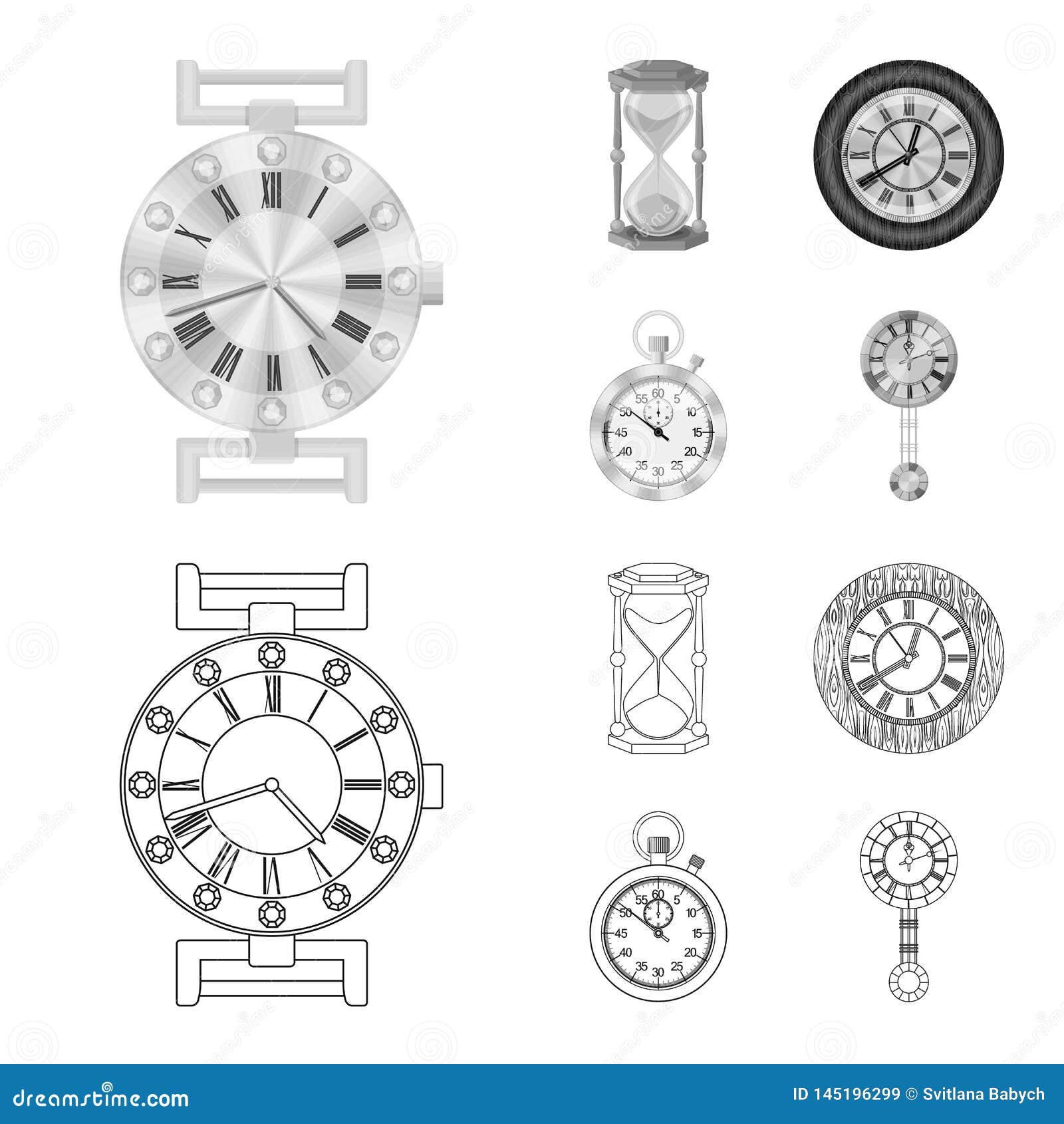 Vector Design of Clock and Time Sign. Set of Clock and Circle Stock ...