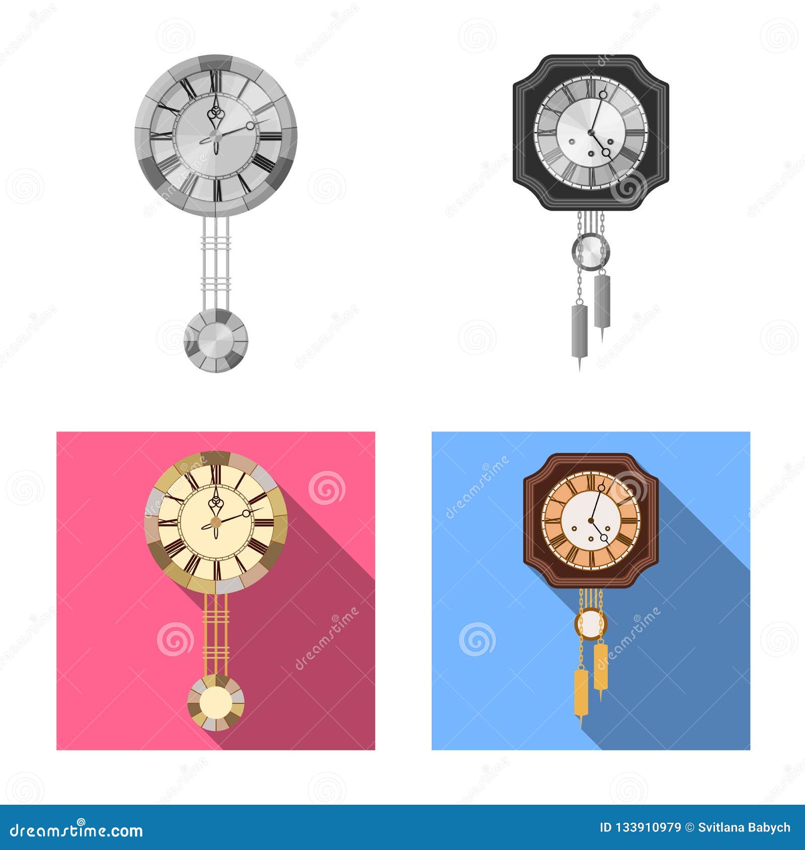 Vector Design of Clock and Time Sign. Set of Clock and Circle Stock ...