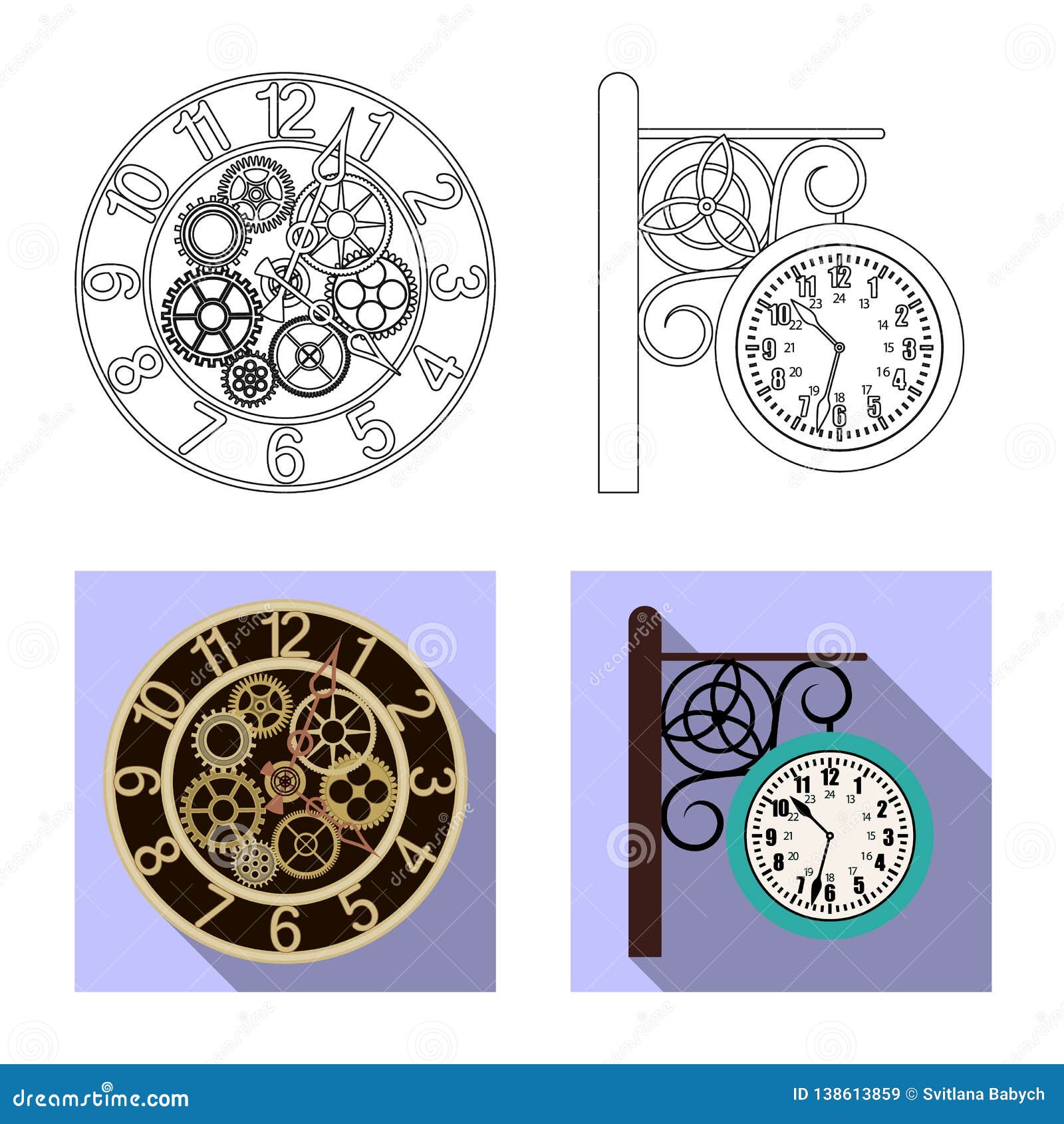 Vector Design of Clock and Time Symbol. Collection of Clock and Circle ...