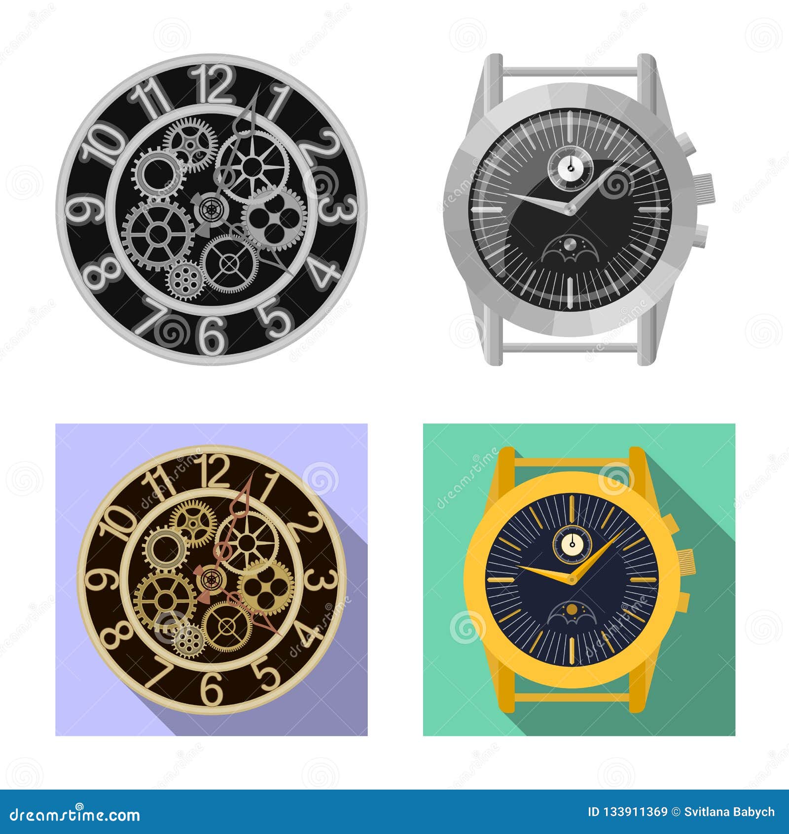 Vector Design of Clock and Time Symbol. Set of Clock and Circle Vector ...