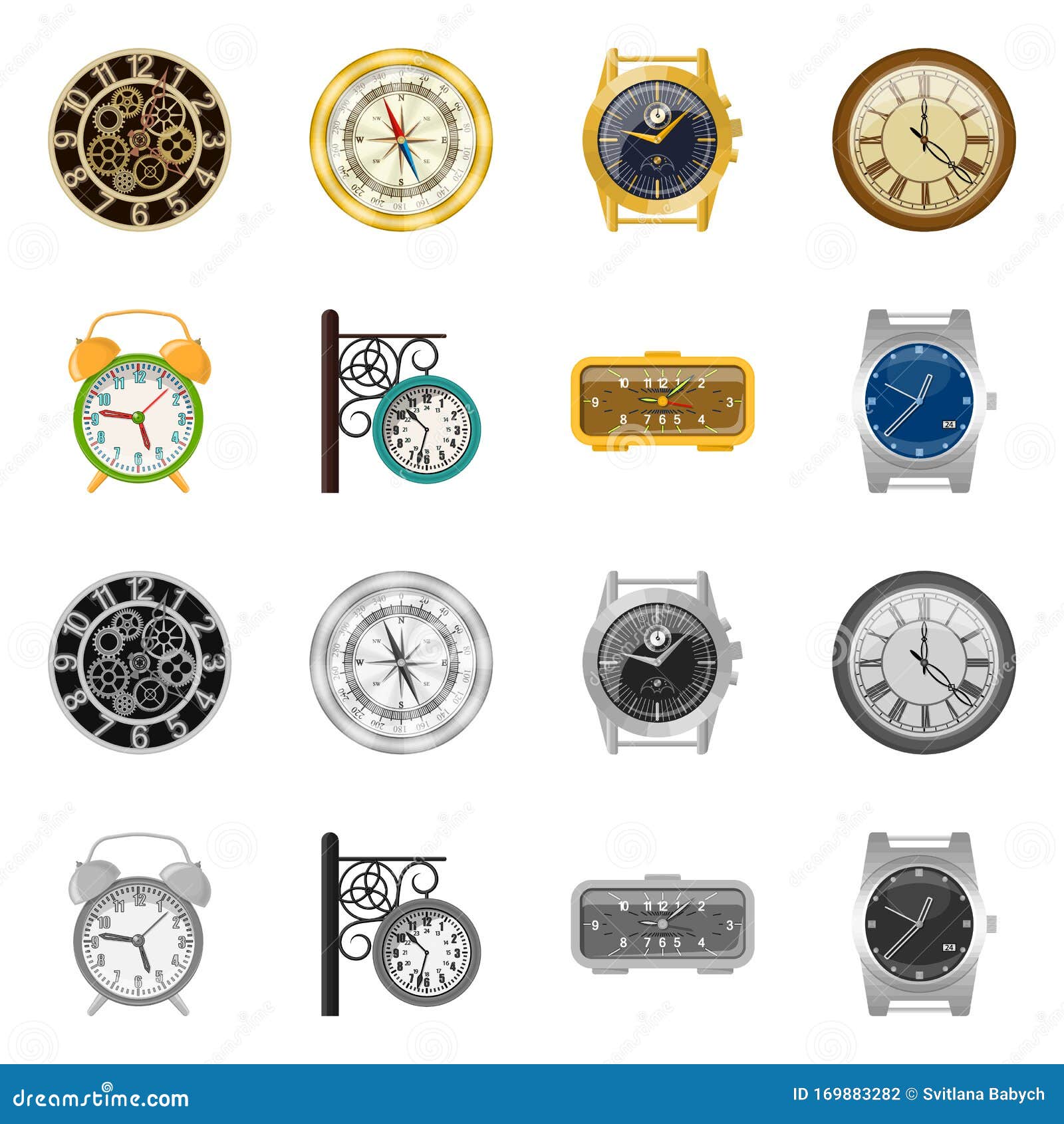 Vector Design of Clock and Time Symbol. Set of Clock and Circle Vector ...