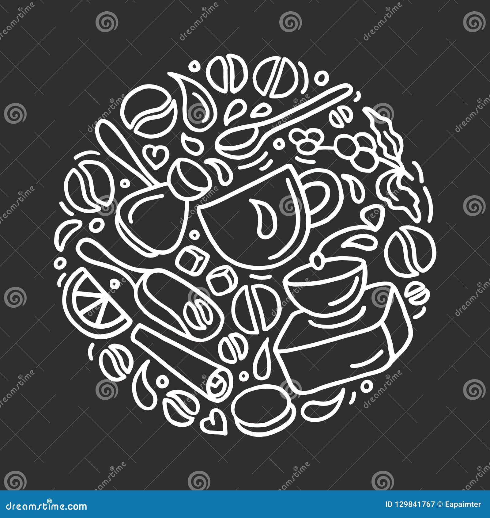 Vector Design. Coffee Set in Circle Stock Vector - Illustration of ...