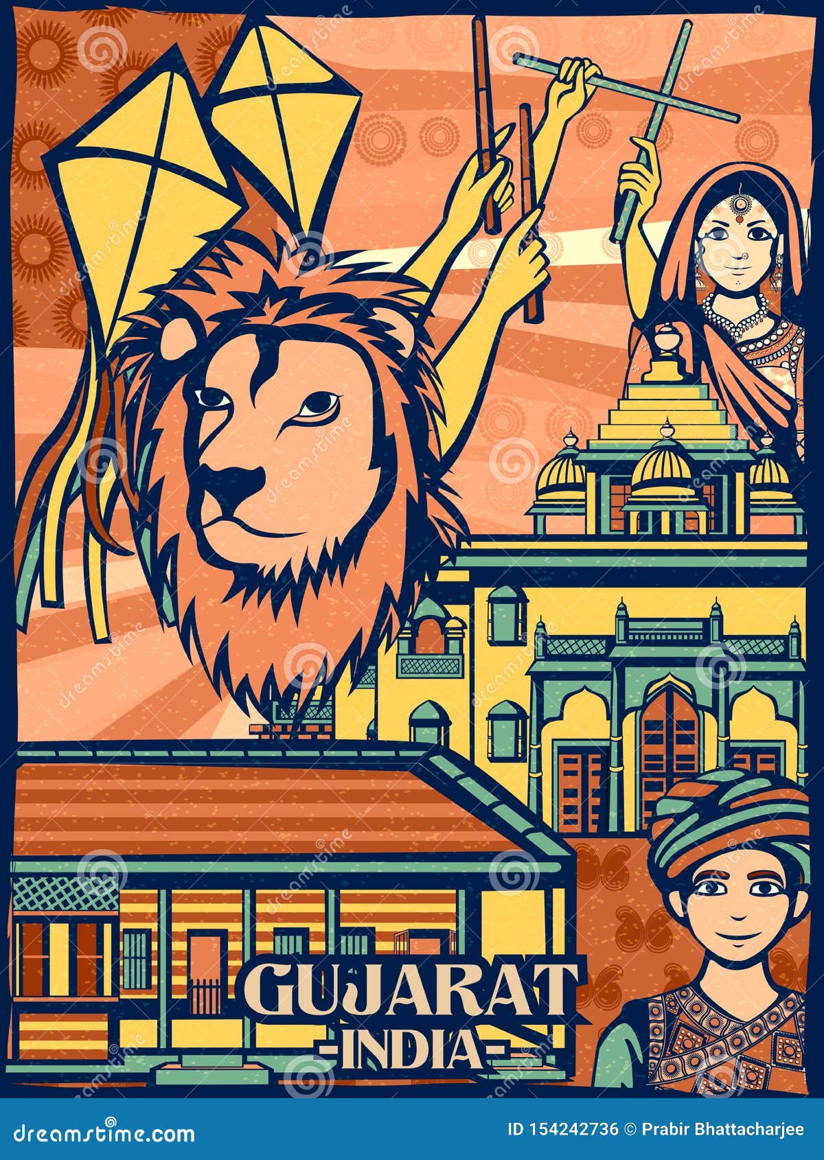 Colorful Cultural Display of State Gujrat in India Stock Vector ...
