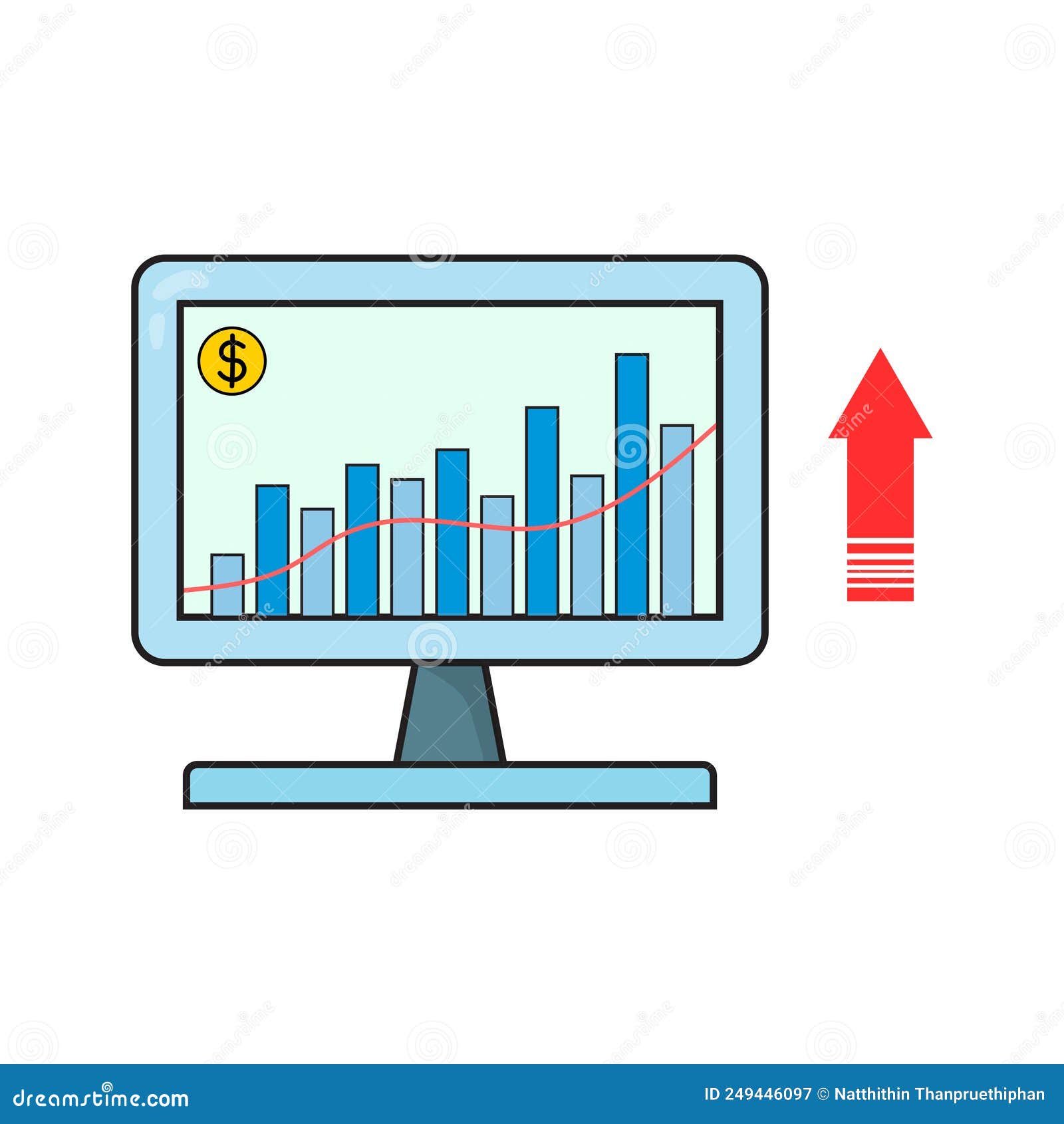 The Computer Shows an Uptrend Graph Business Growth Stock Vector ...