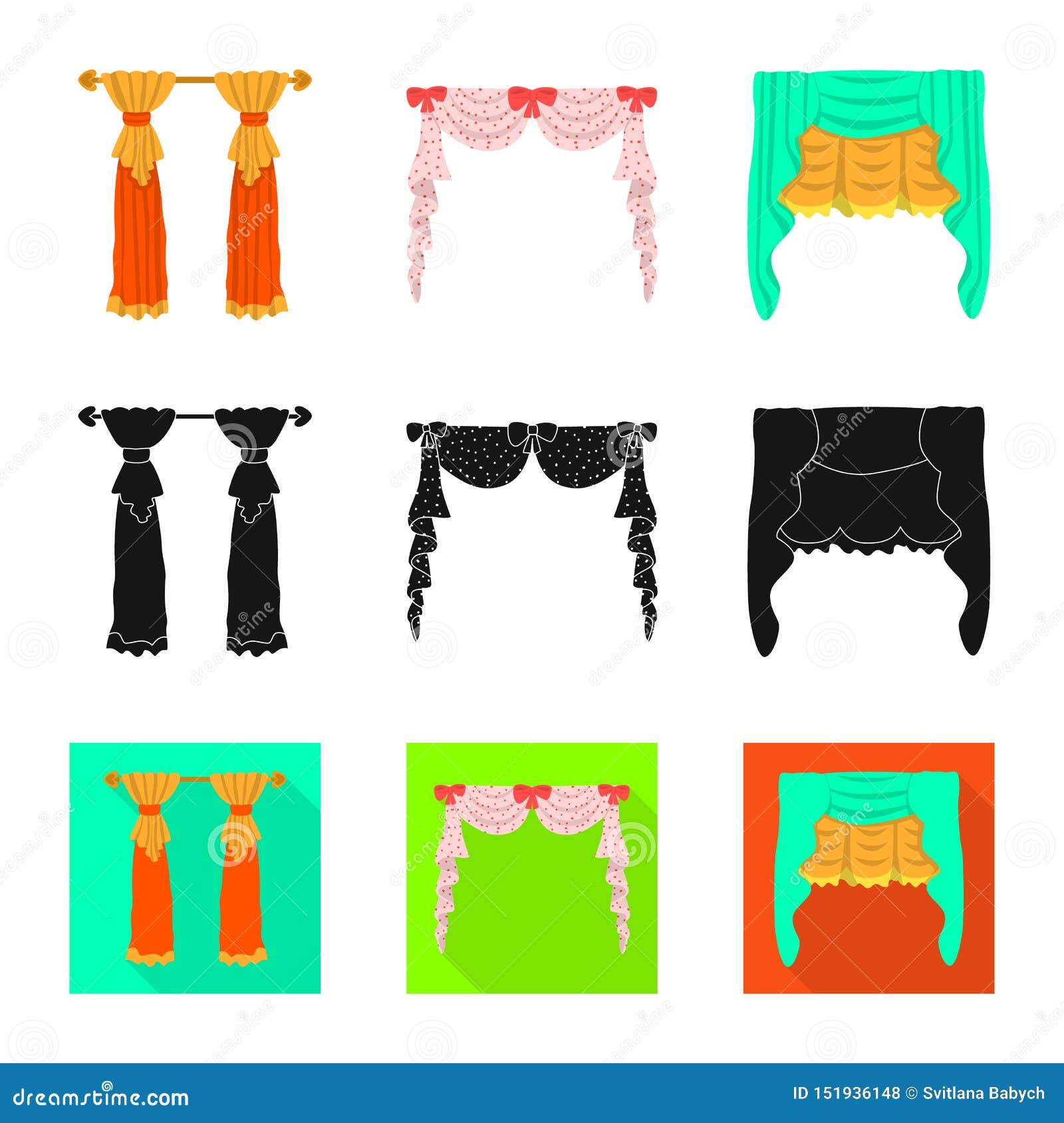 Vector Design of Curtains and Drapes Icon. Set of Curtains and Blinds ...