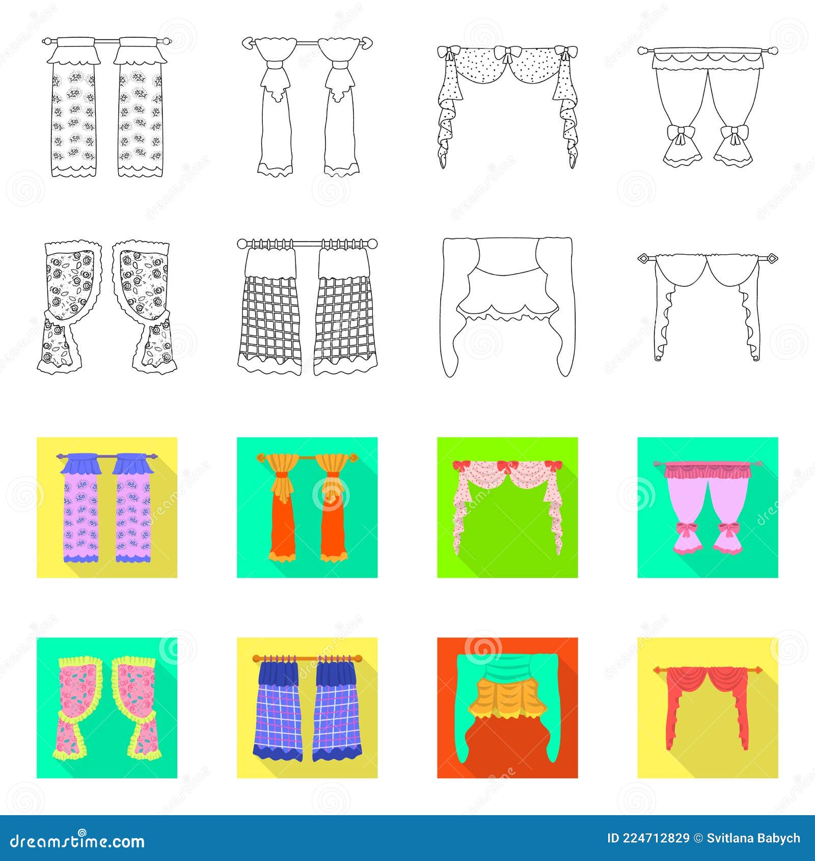 Vector Design of Curtains and Drapes Icon. Set of Curtains and Blinds ...