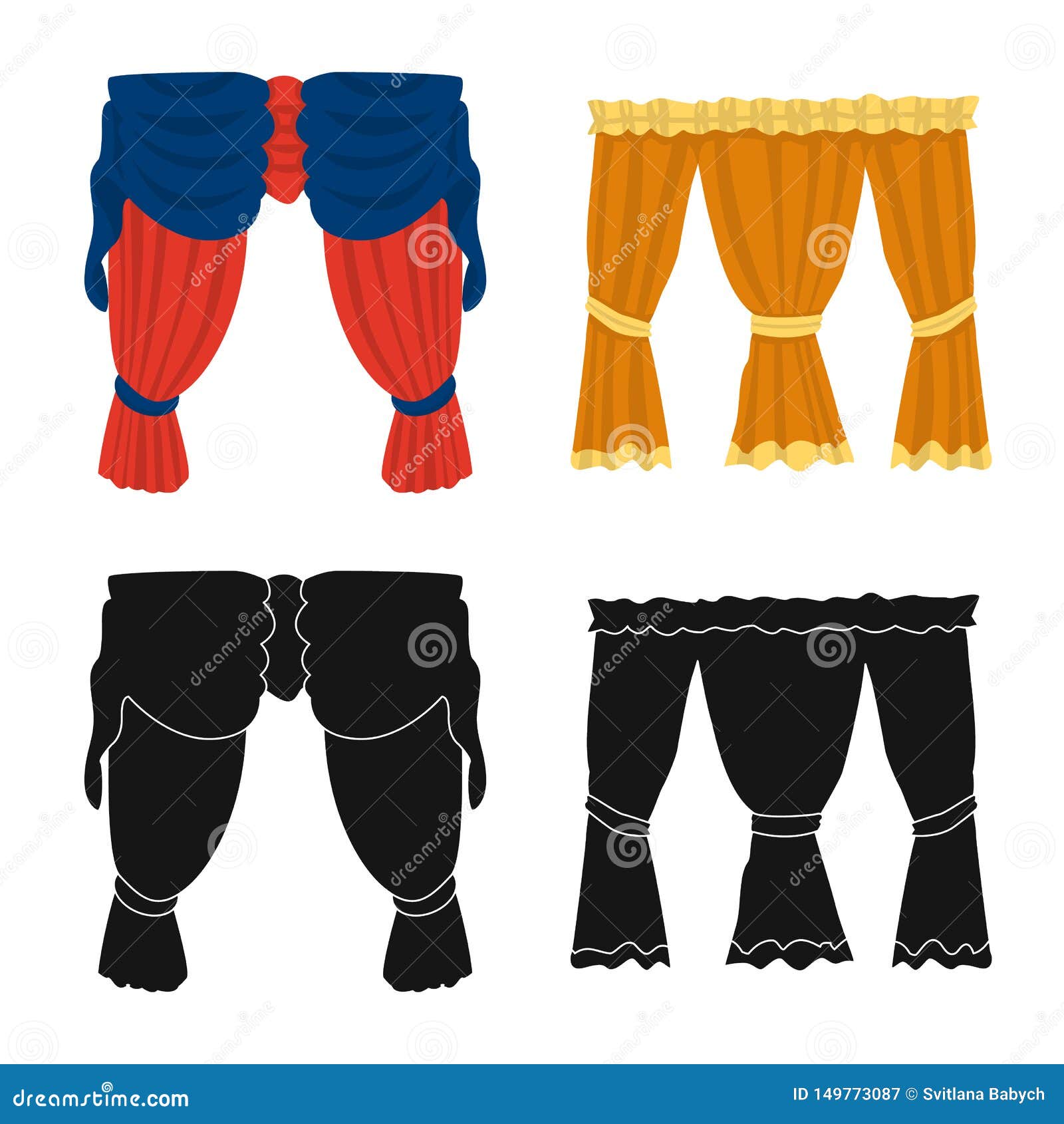 Vector Design of Curtains and Drapes Symbol. Collection of Curtains and ...