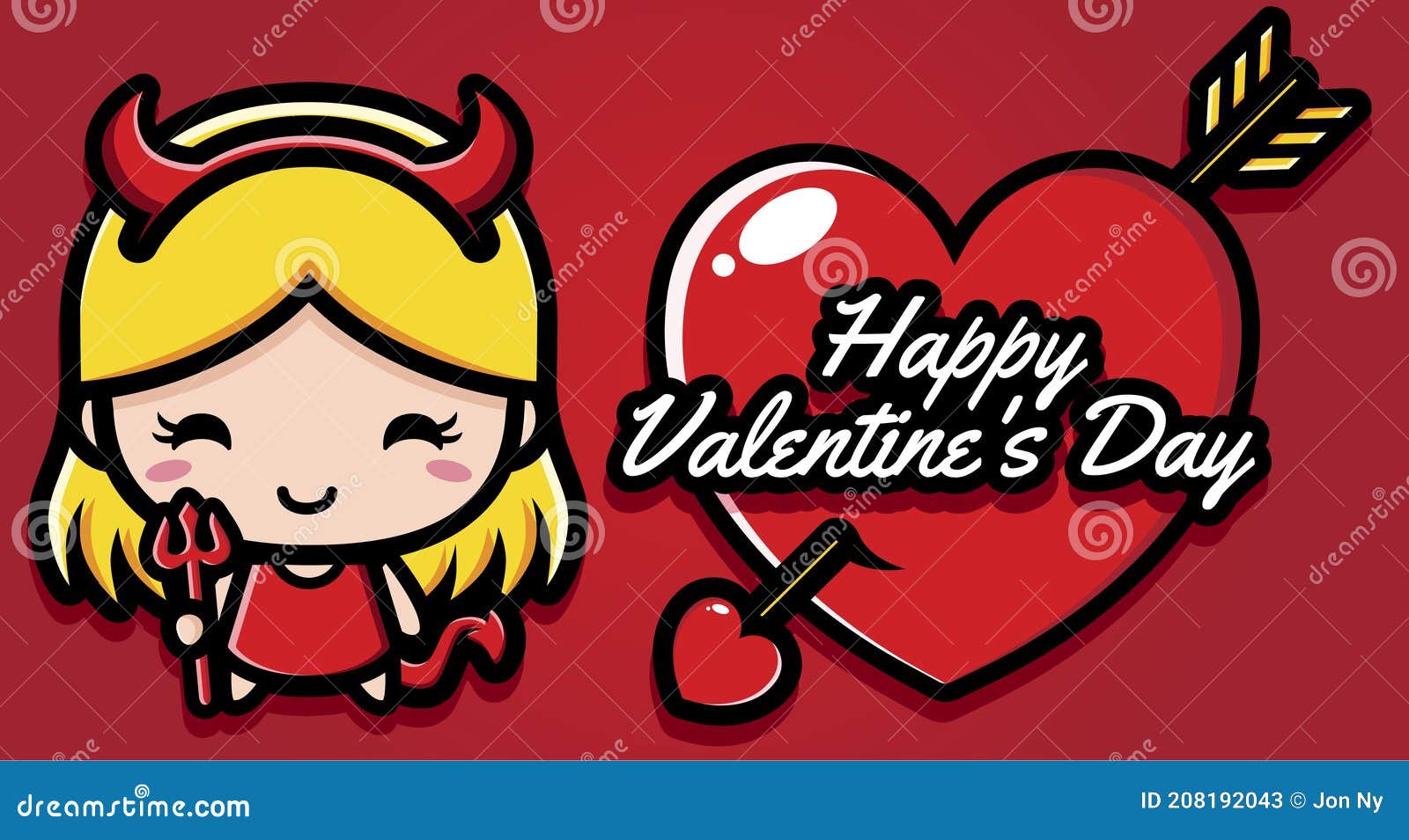 Cat Devil Cupid Angel Cartoon Characters Valentine Day Vector ...