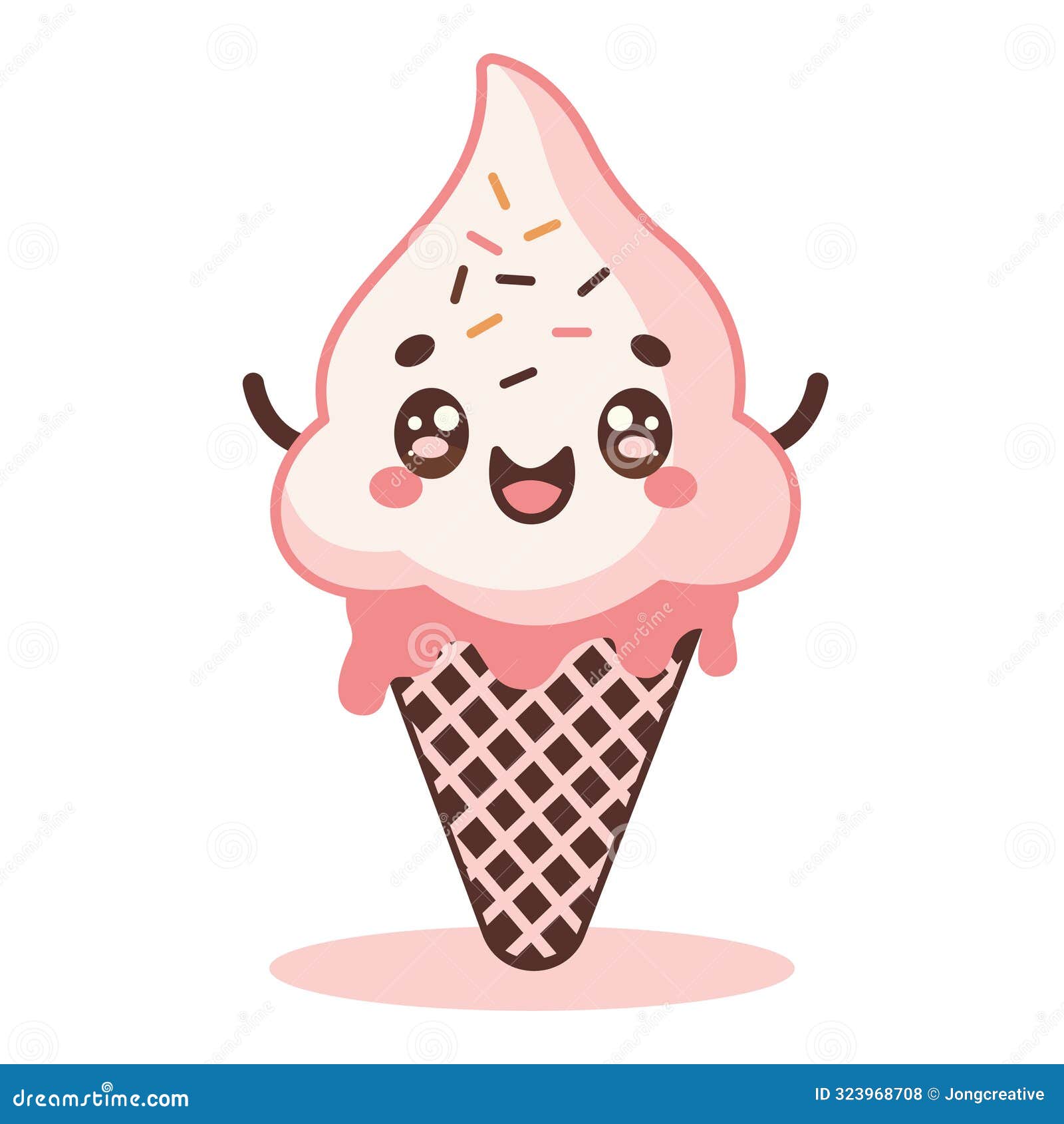 Vector Design of Cute Pink Cone Ice Cream Cartoon Character with Happy ...