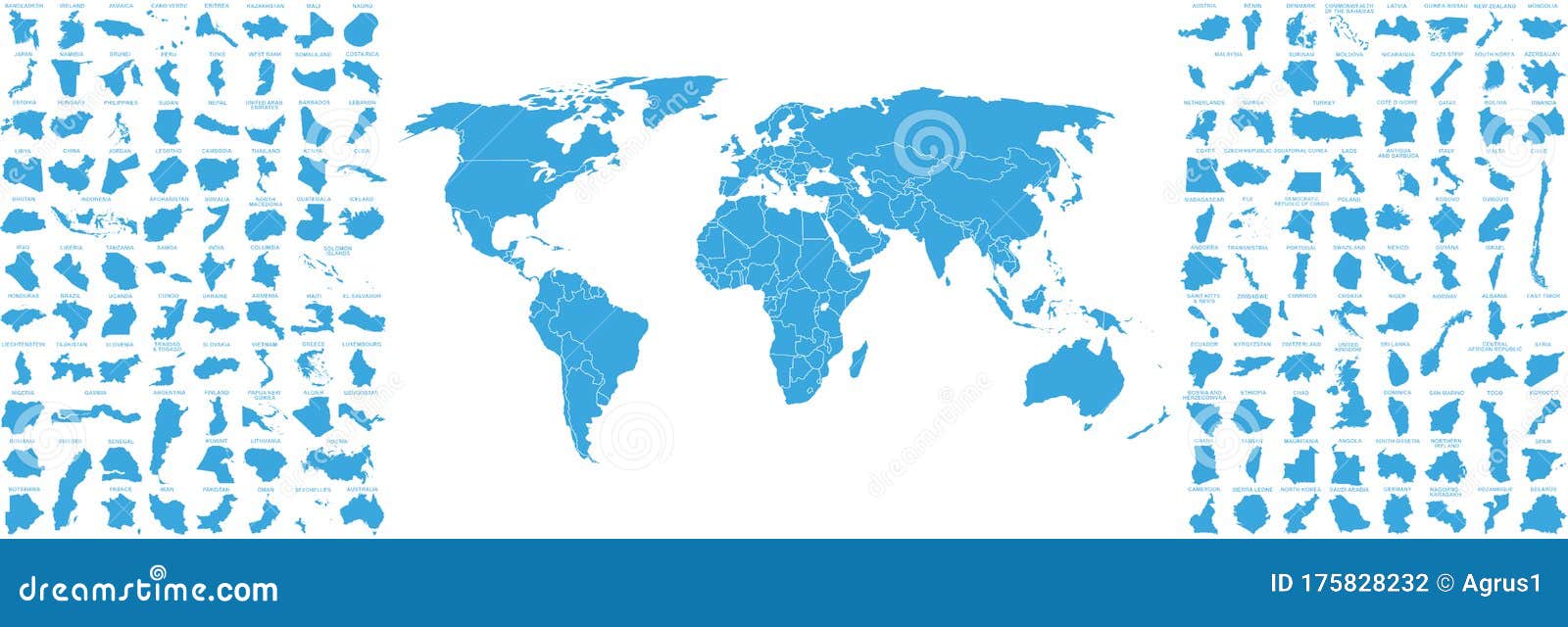 Big Set of Countries Maps and World Map with Countries Borders Stock ...