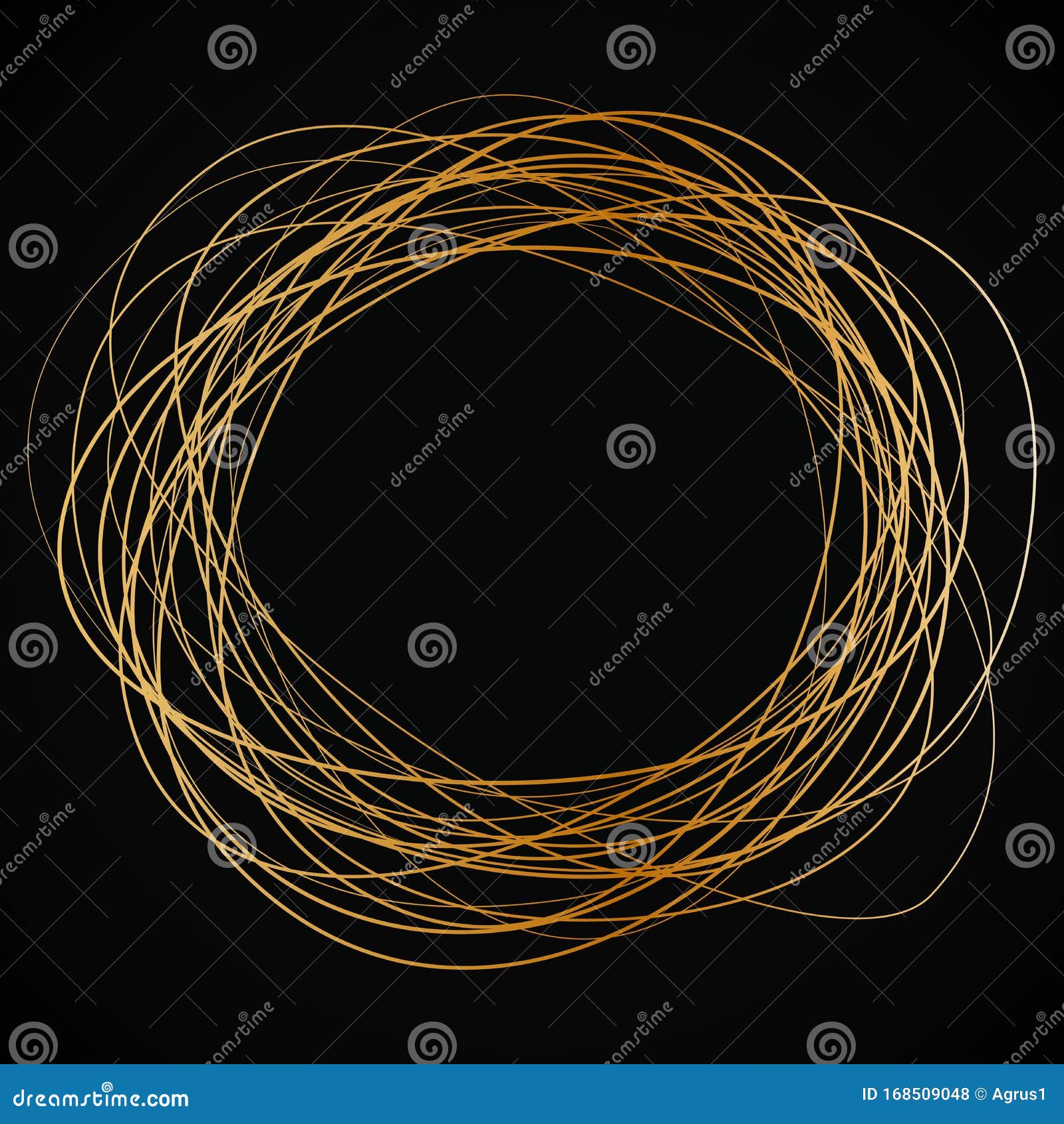 Golden Brushed Round Frame on Black Background Stock Vector ...