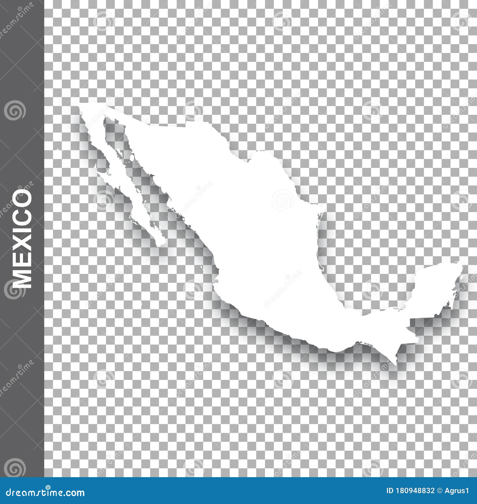 Vector White Map of Mexico with Shadow on Transparent Background Stock ...