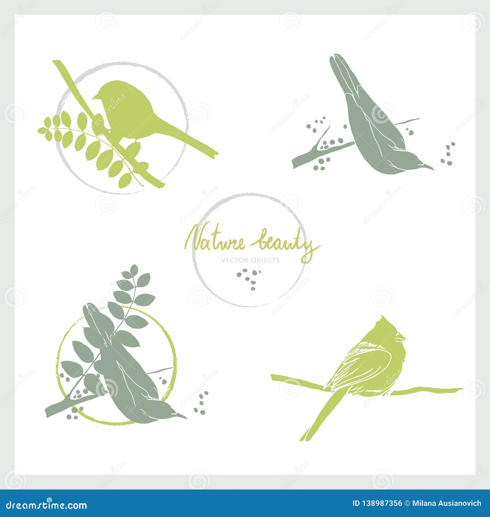 Hand Drawn Birds on the Branches. Bird Silhouette Stock Illustration ...