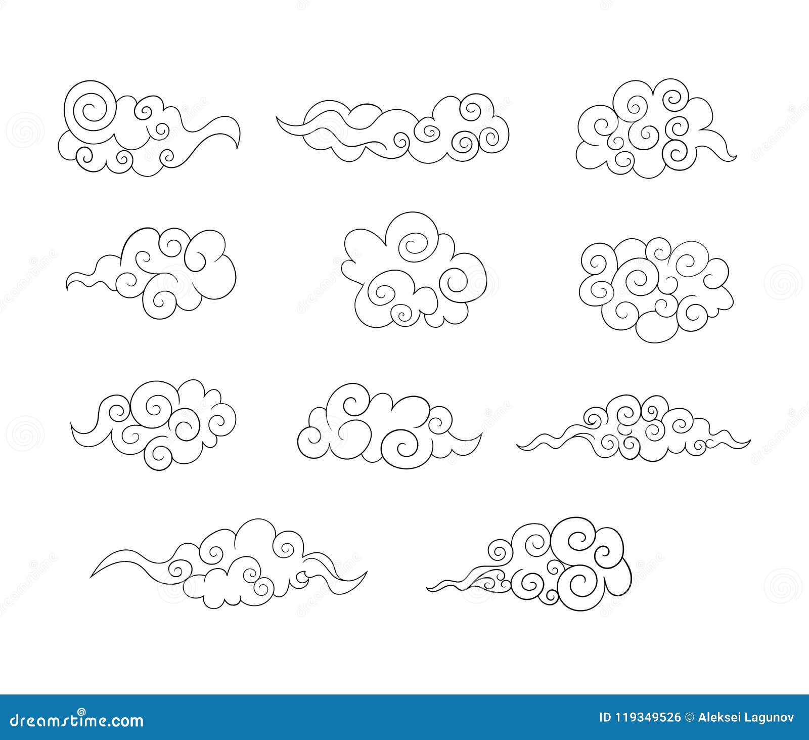 Vector Design Elements Set, Tradition Asian Art, Outline Clouds ...