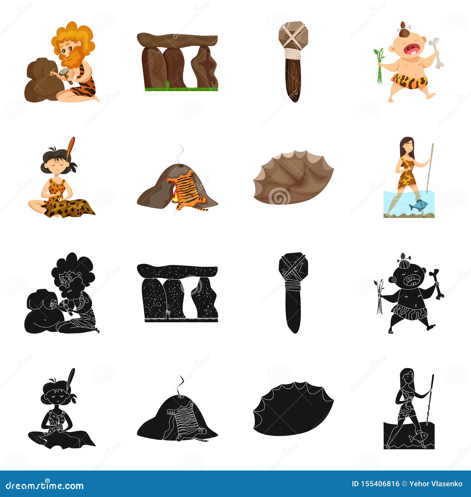 Isolated Object of Evolution and Prehistory Symbol. Collection of ...