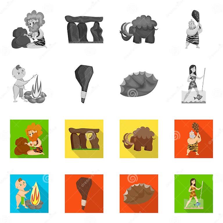 Isolated Object of Evolution and Prehistory Symbol. Collection of ...